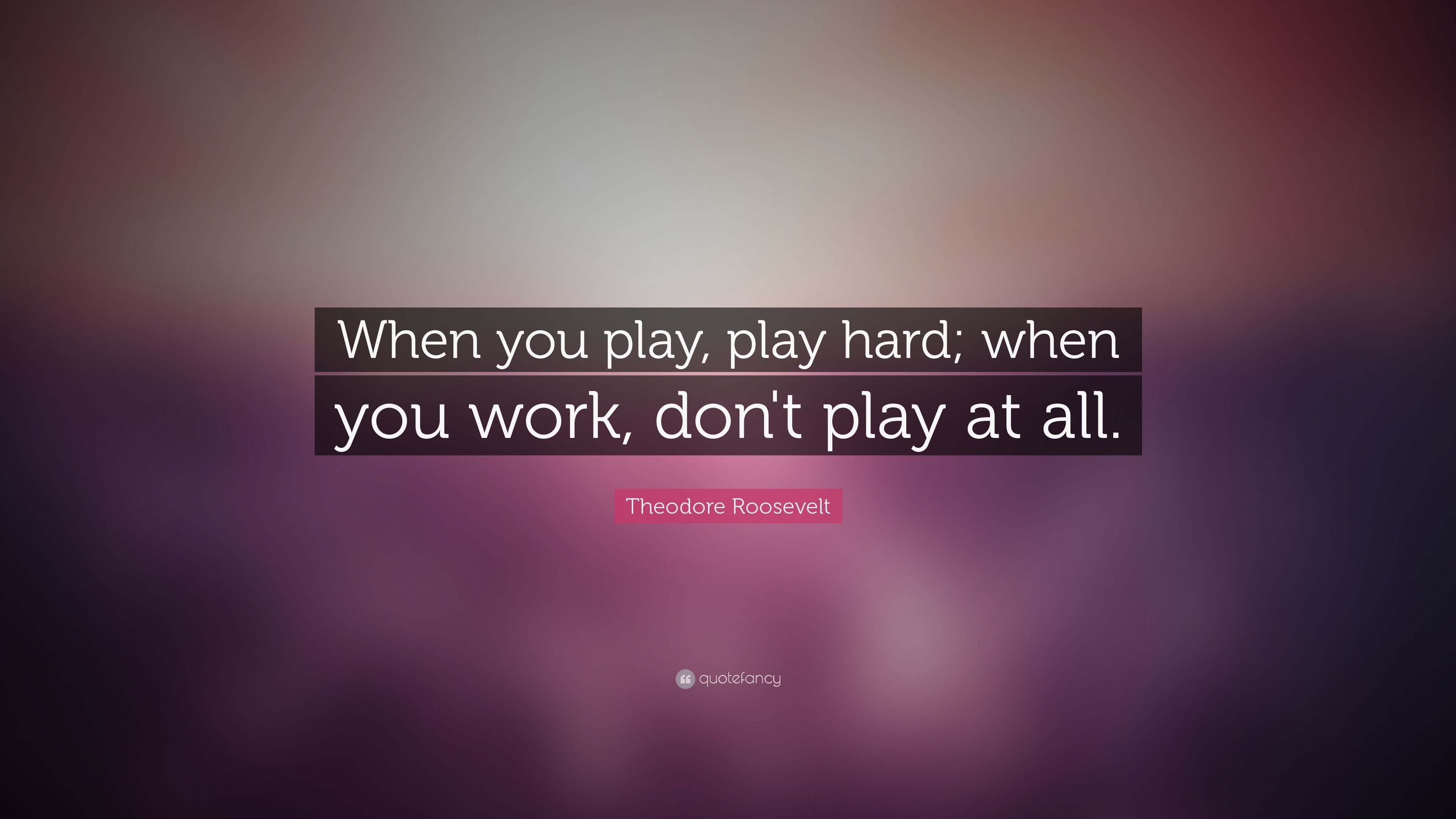 Theodore Roosevelt Quote: “When you play, play hard; when you work, don ...