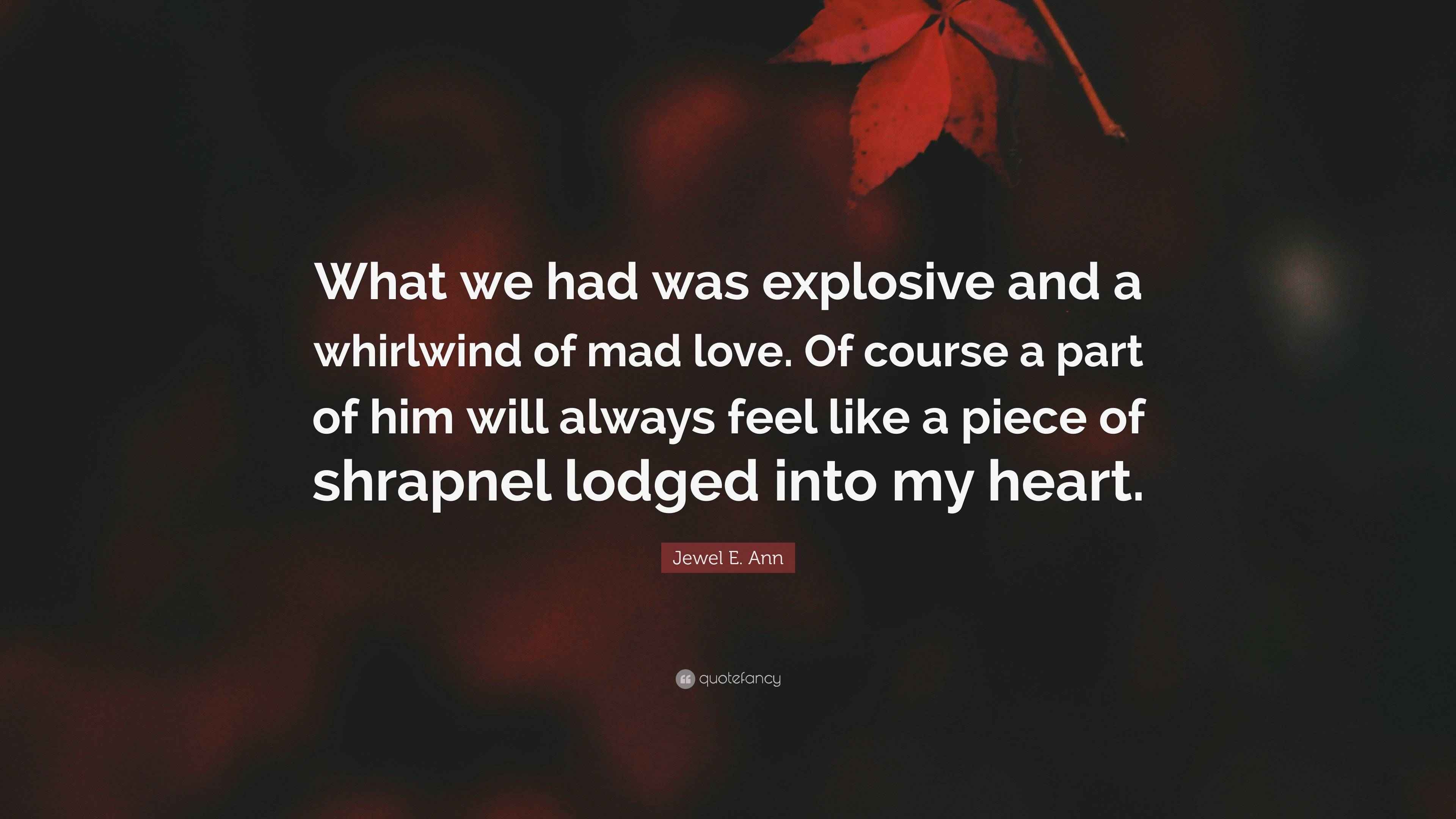 Jewel E. Ann Quote: “What we had was explosive and a whirlwind of mad ...