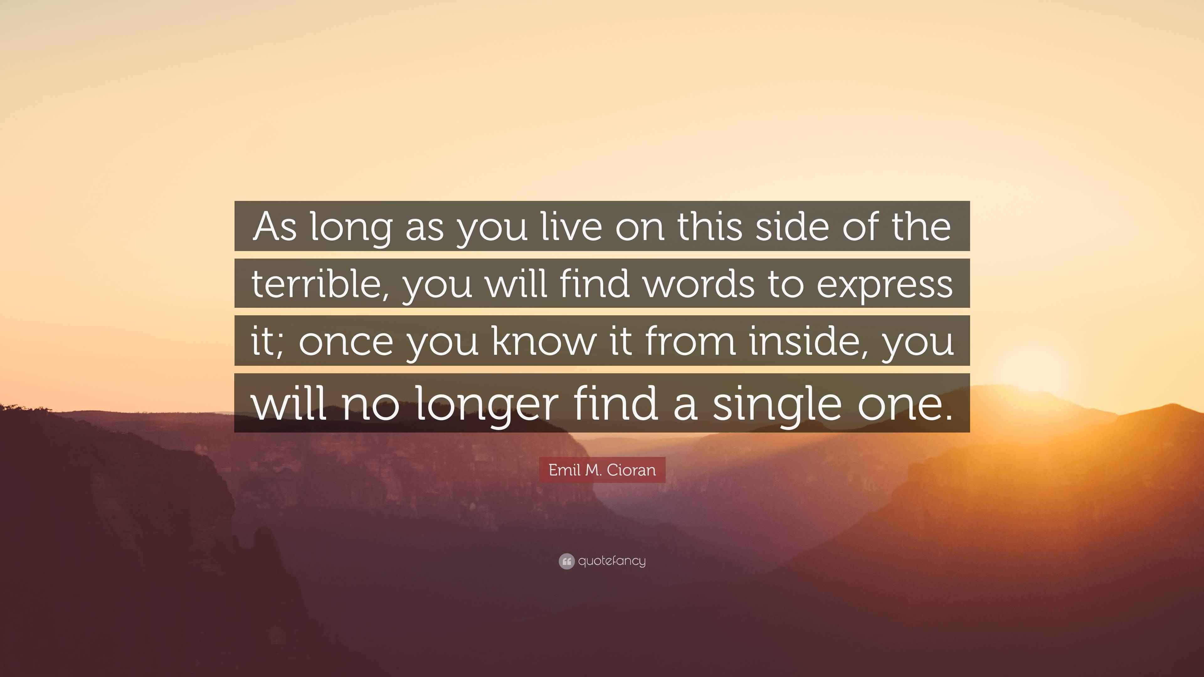 Emil M. Cioran Quote: “As long as you live on this side of the terrible ...