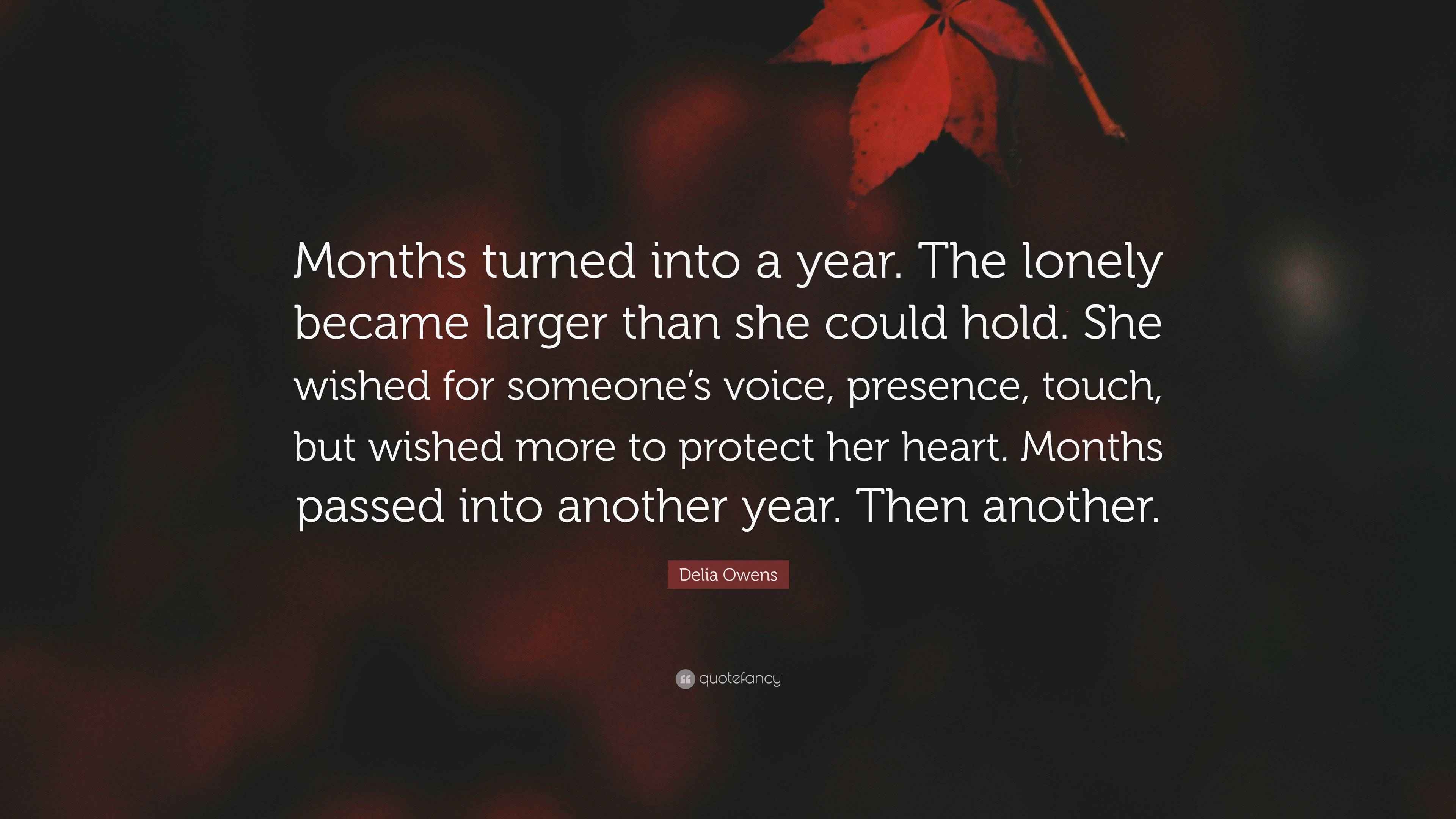 Delia Owens Quote: “Months turned into a year. The lonely became larger ...