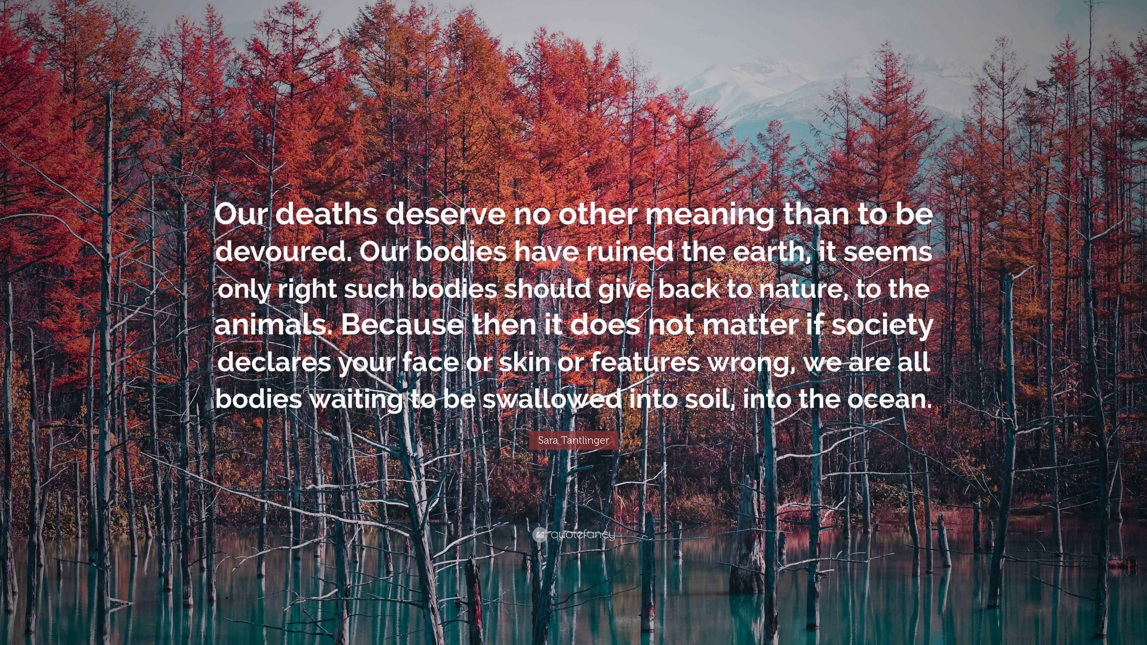 Sara Tantlinger Quote: “Our deaths deserve no other meaning than to be ...