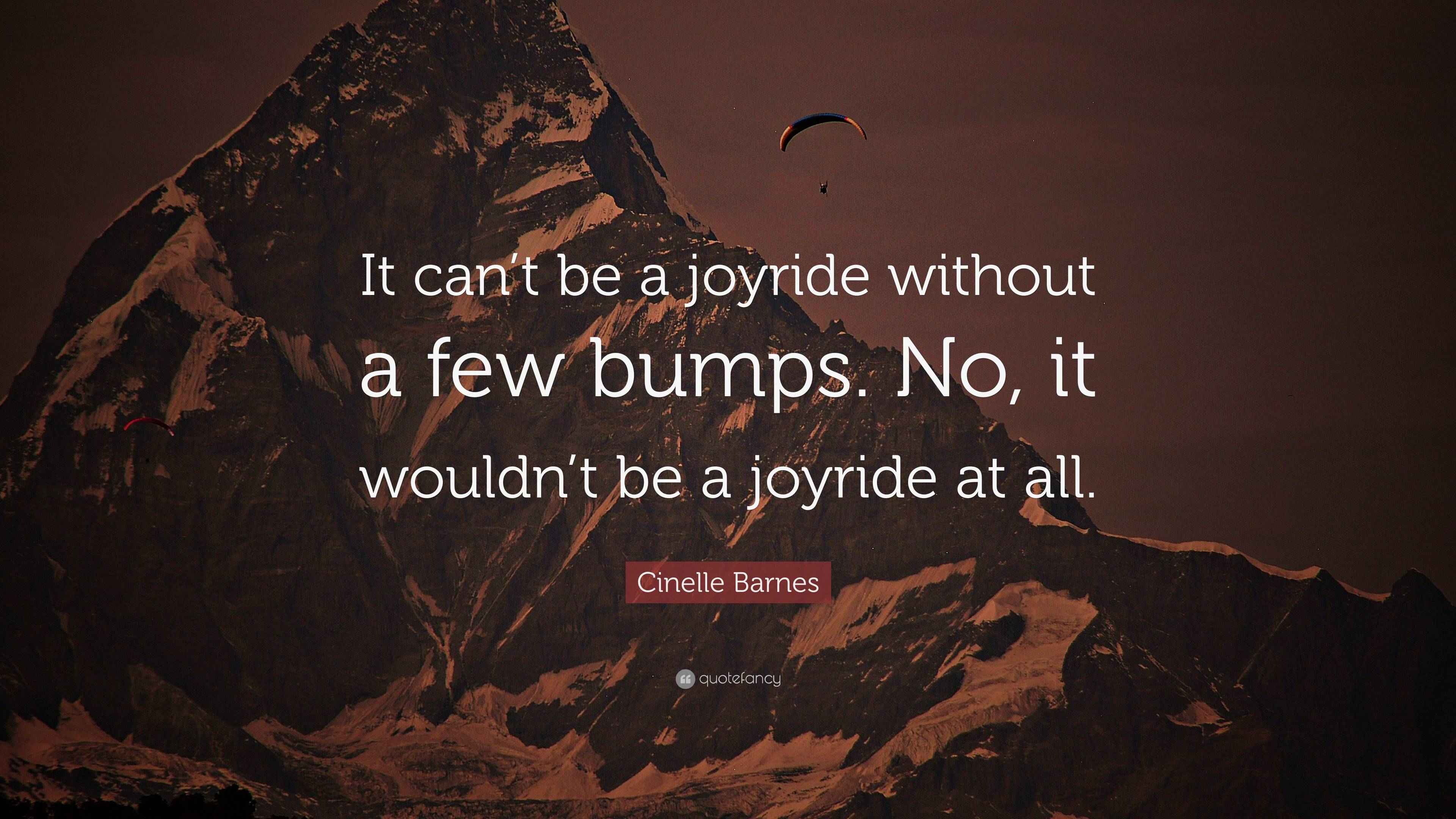 Cinelle Barnes Quote: “It can’t be a joyride without a few bumps. No ...