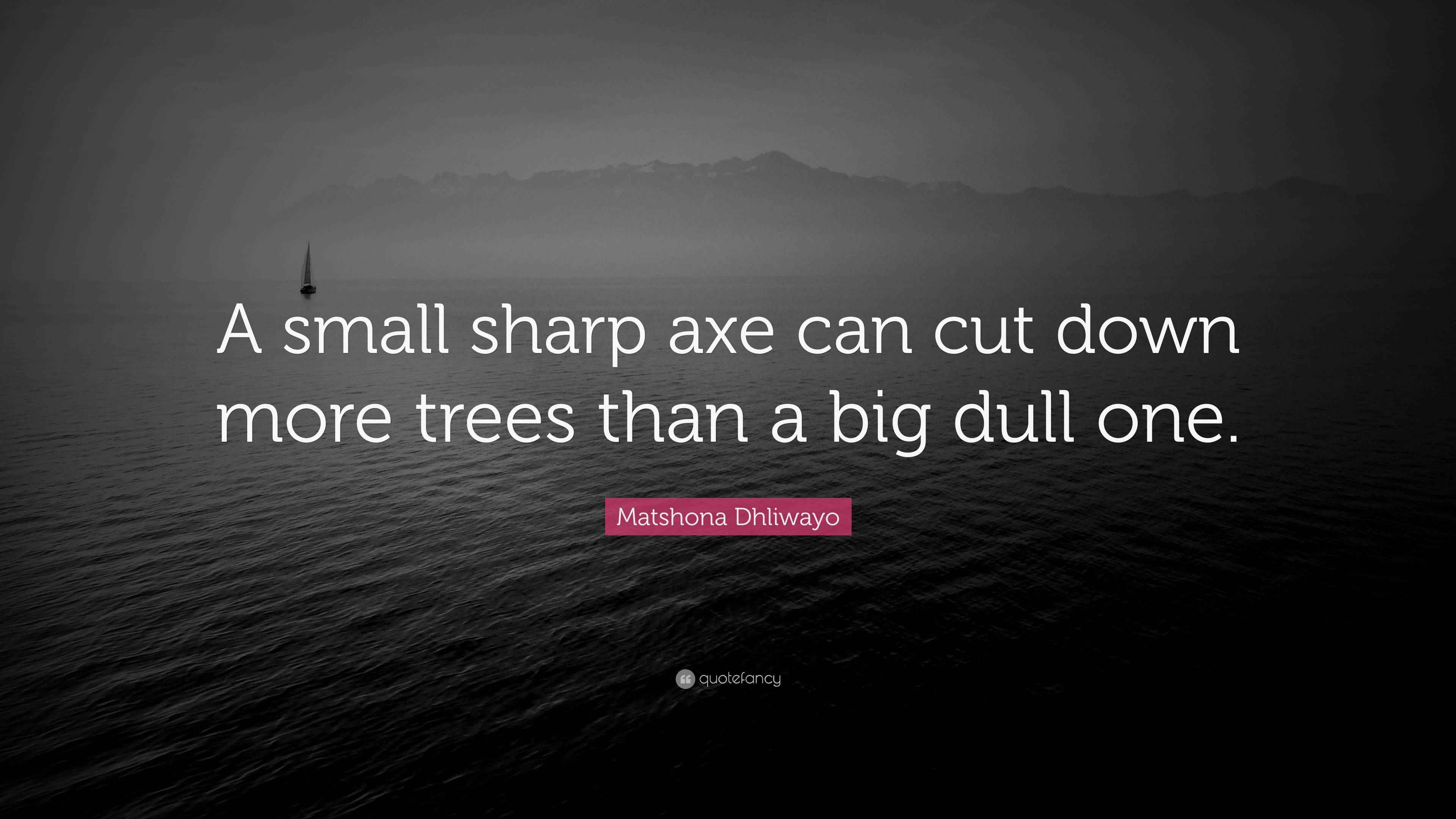 Matshona Dhliwayo Quote: “A small sharp axe can cut down more trees ...