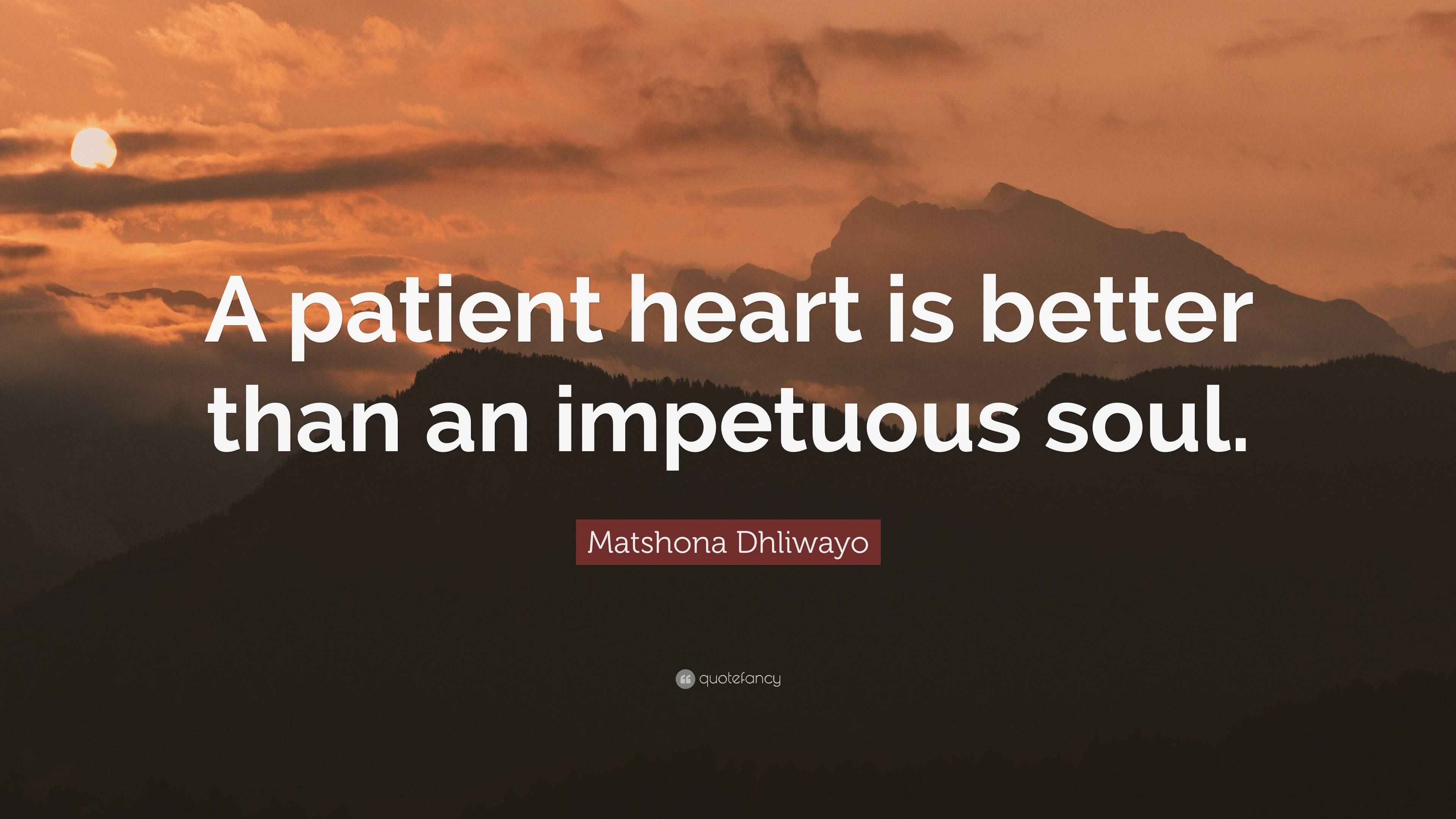 Matshona Dhliwayo Quote: “A patient heart is better than an impetuous ...