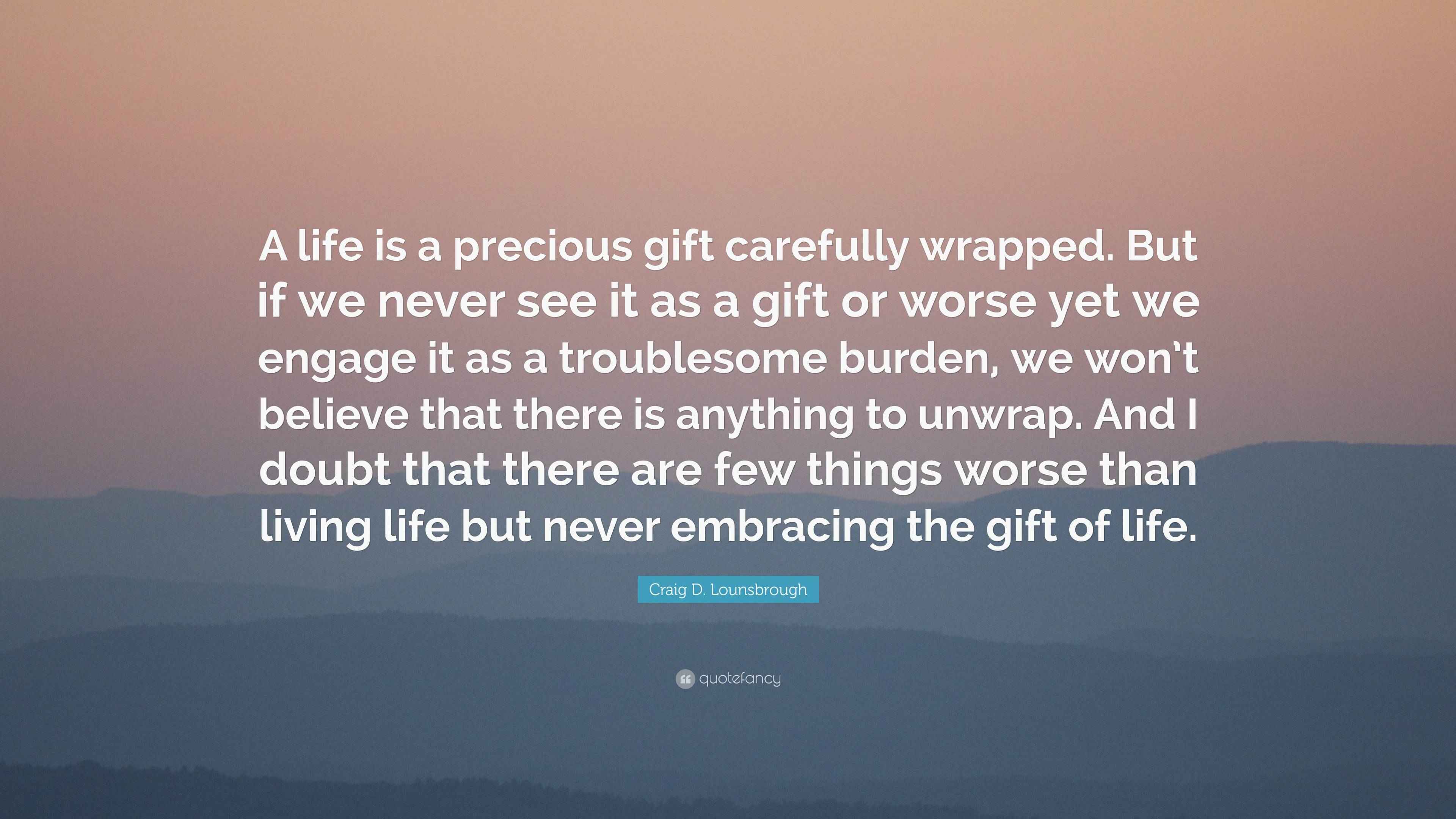 Craig D. Lounsbrough Quote: “A life is a precious gift carefully ...