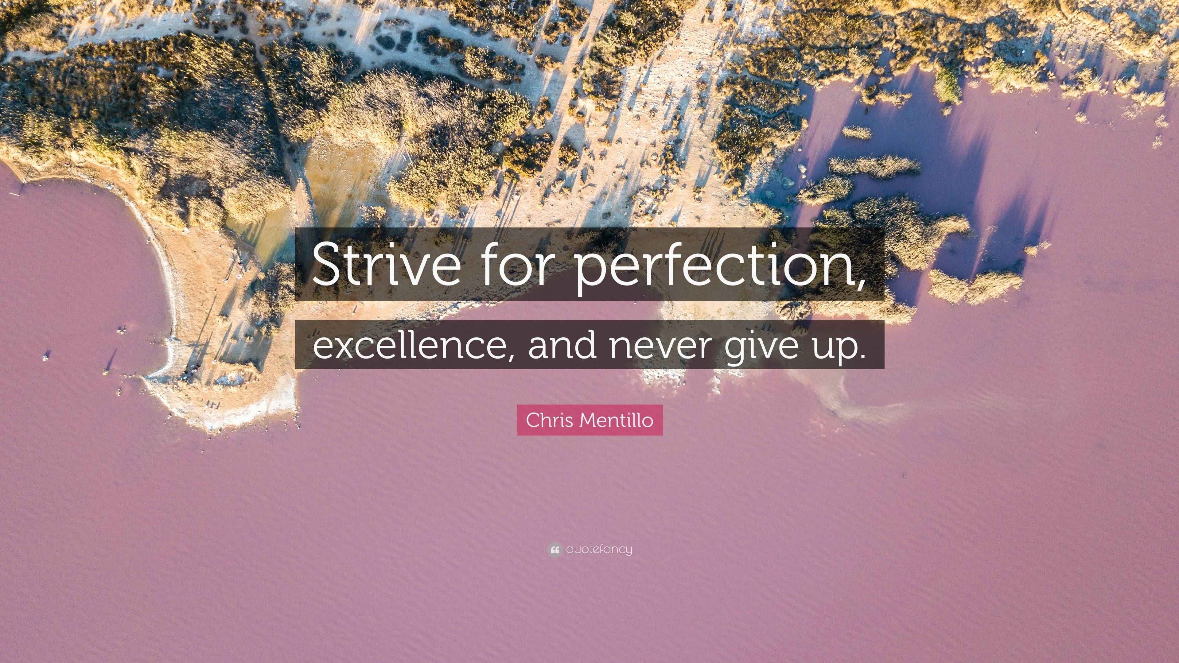 Chris Mentillo Quote: “Strive for perfection, excellence, and never ...