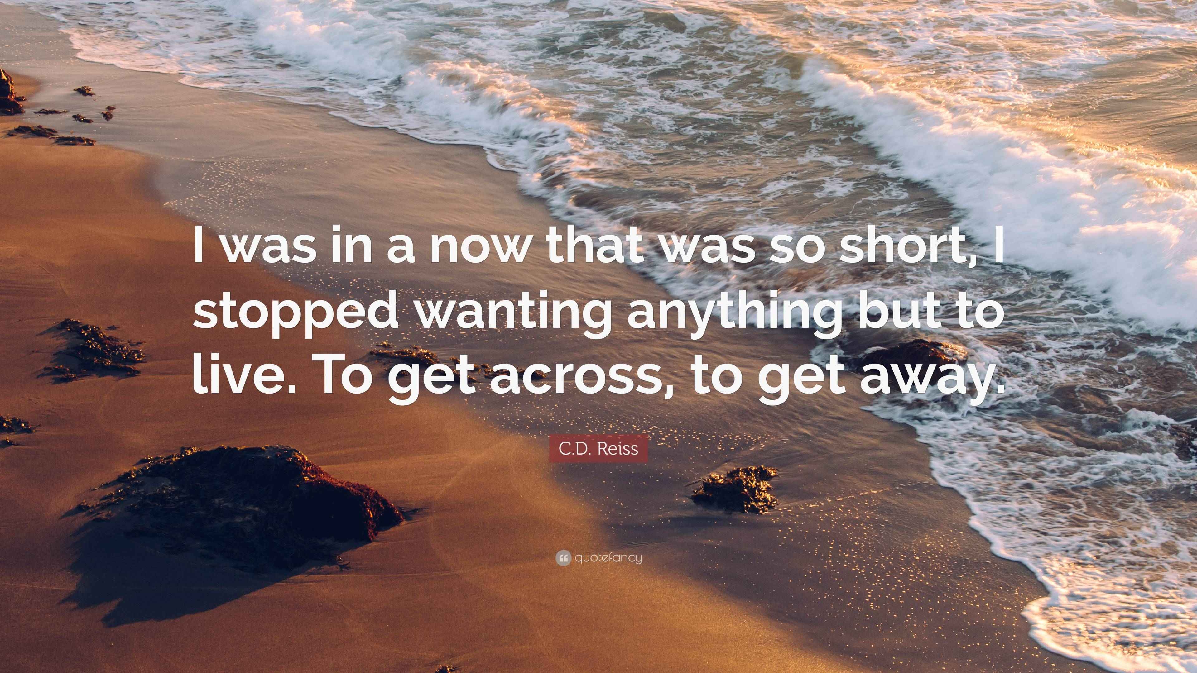 C.D. Reiss Quote: “I was in a now that was so short, I stopped wanting ...