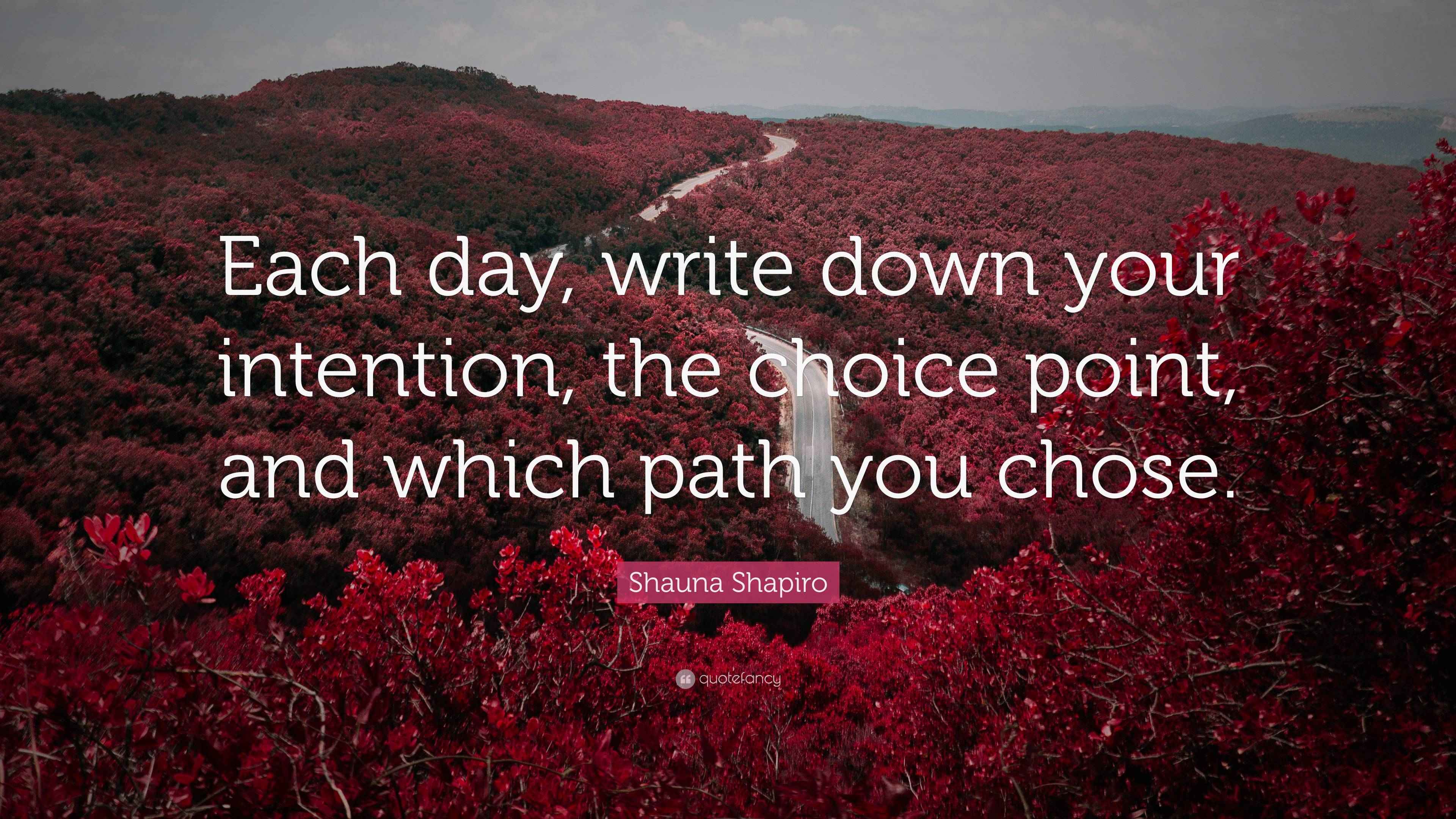 Shauna Shapiro Quote: “Each day, write down your intention, the choice ...
