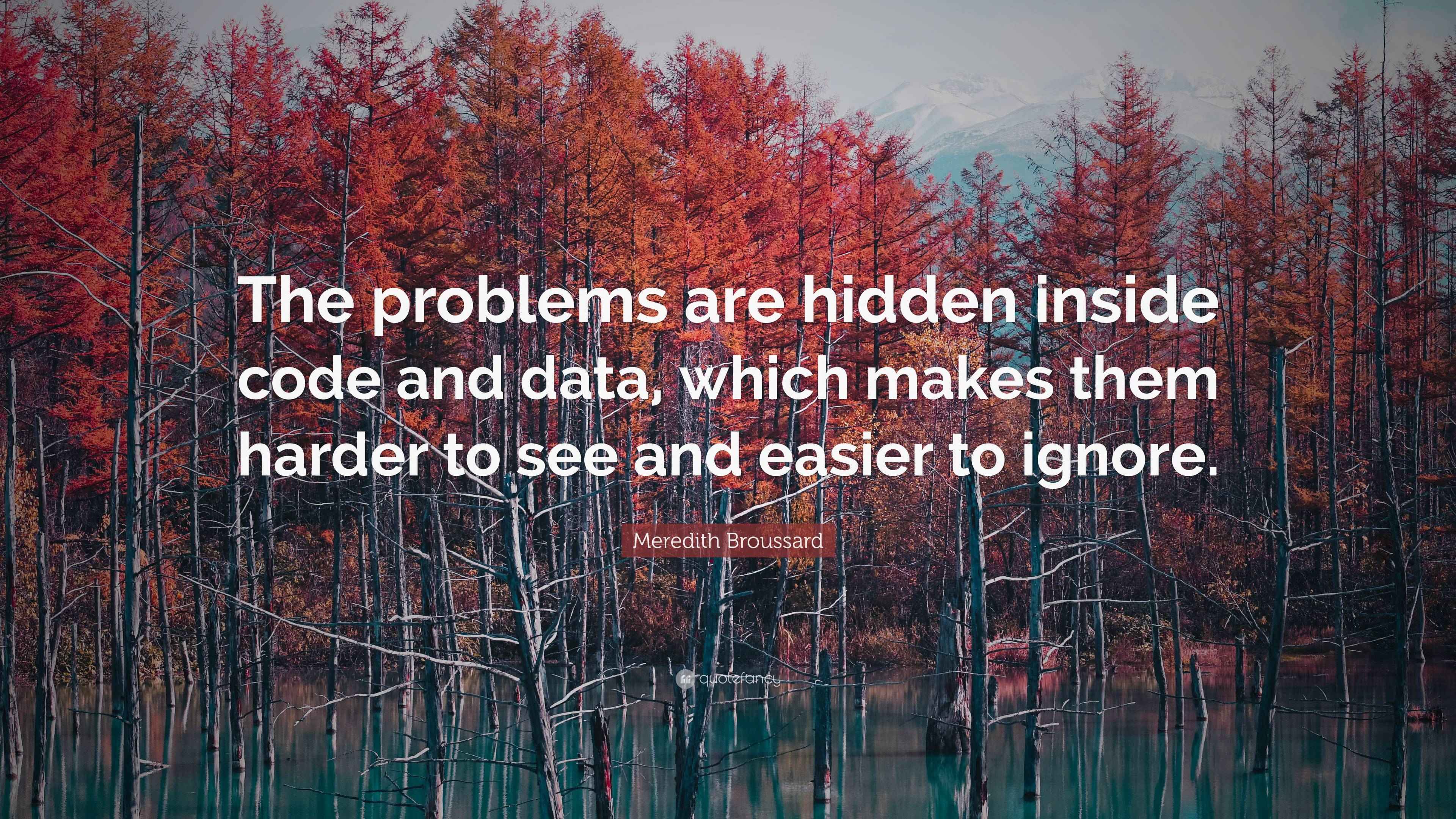 Meredith Broussard Quote: “The problems are hidden inside code and data ...