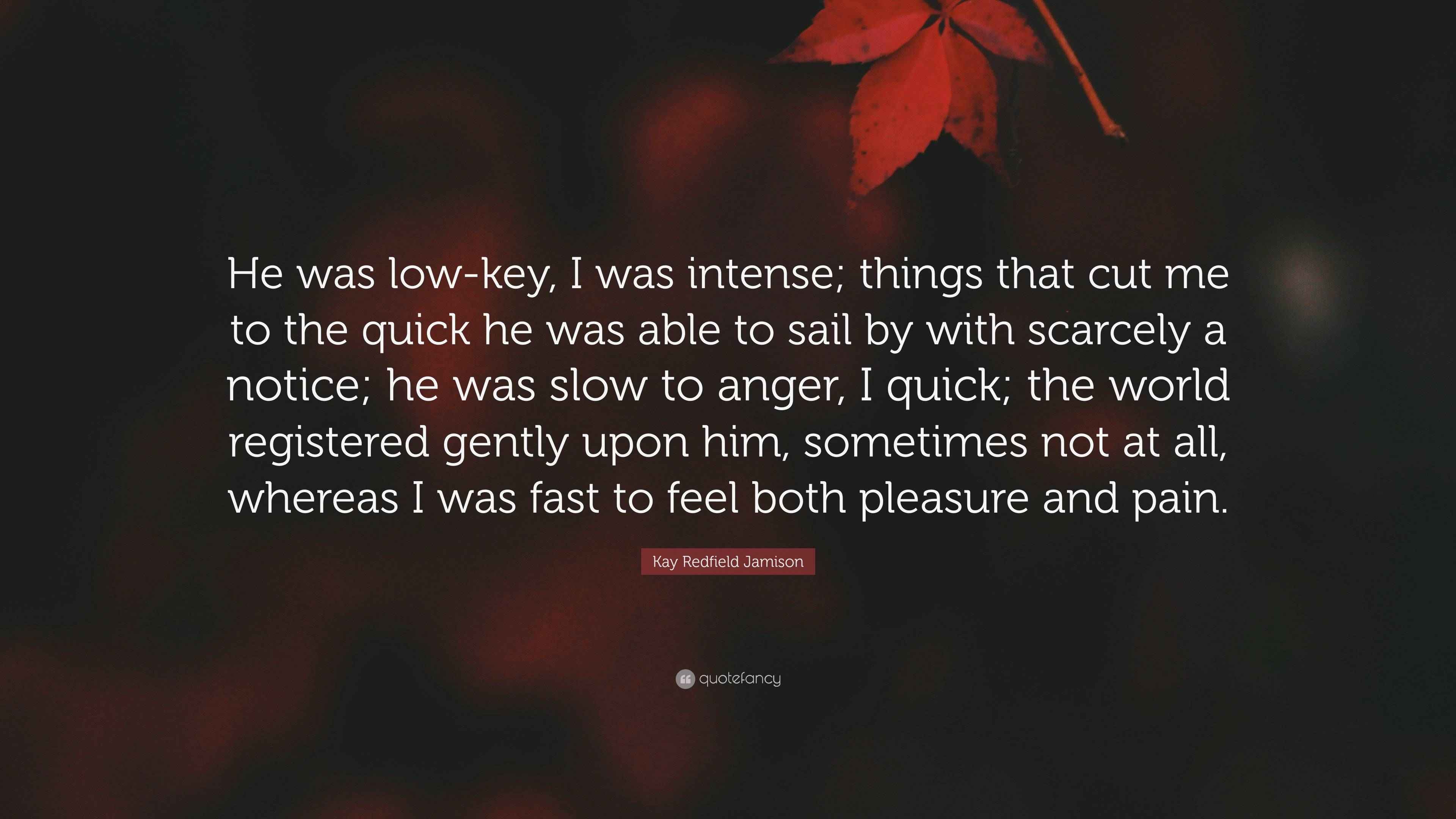Kay Redfield Jamison Quote: “He was low-key, I was intense; things that ...