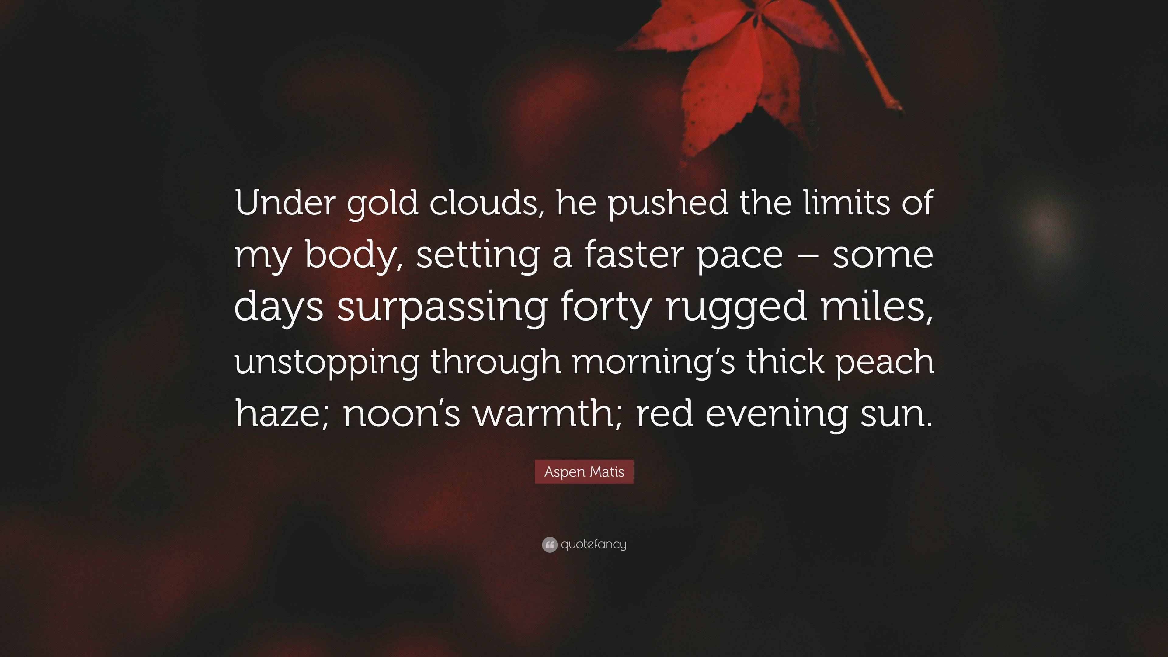 Aspen Matis Quote: “Under gold clouds, he pushed the limits of my body ...