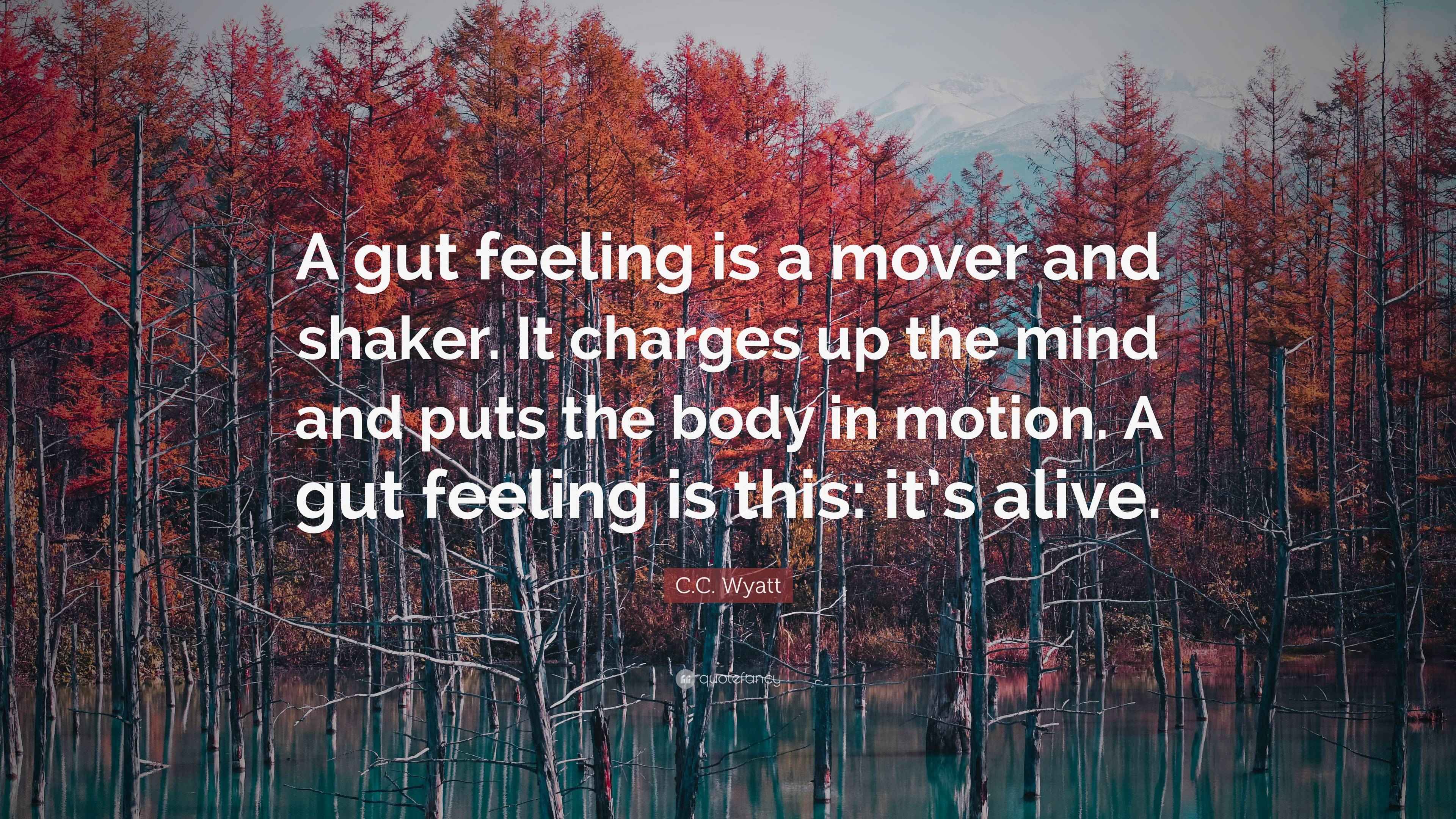 C.C. Wyatt Quote: “A gut feeling is a mover and shaker. It charges up ...
