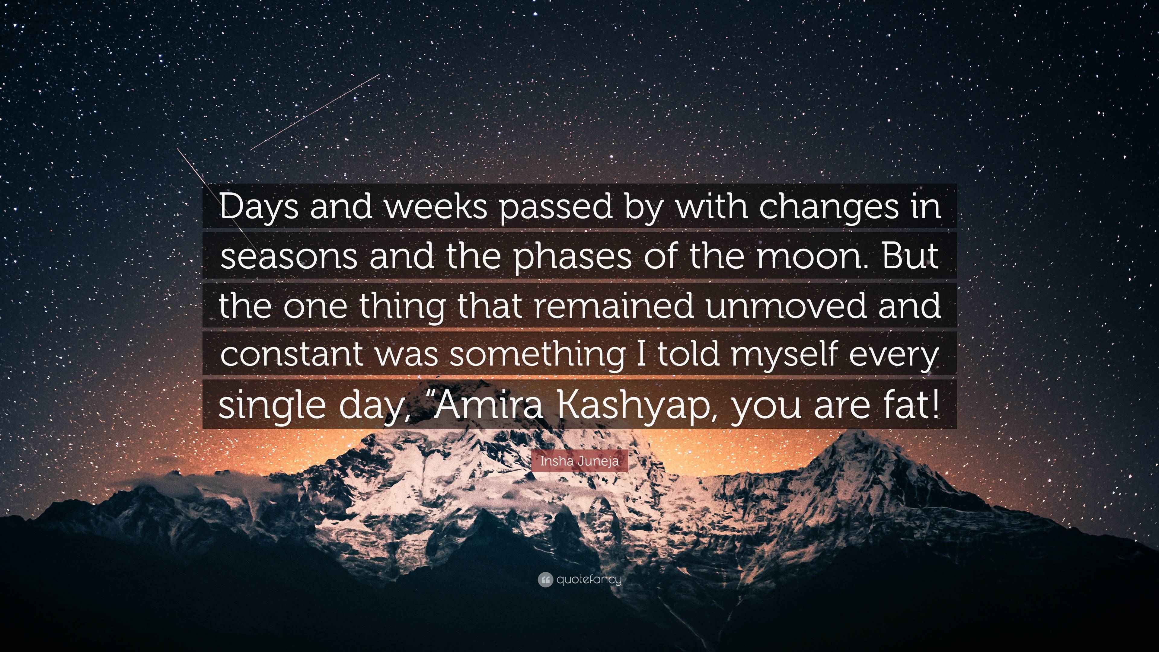 Insha Juneja Quote: “Days and weeks passed by with changes in seasons ...