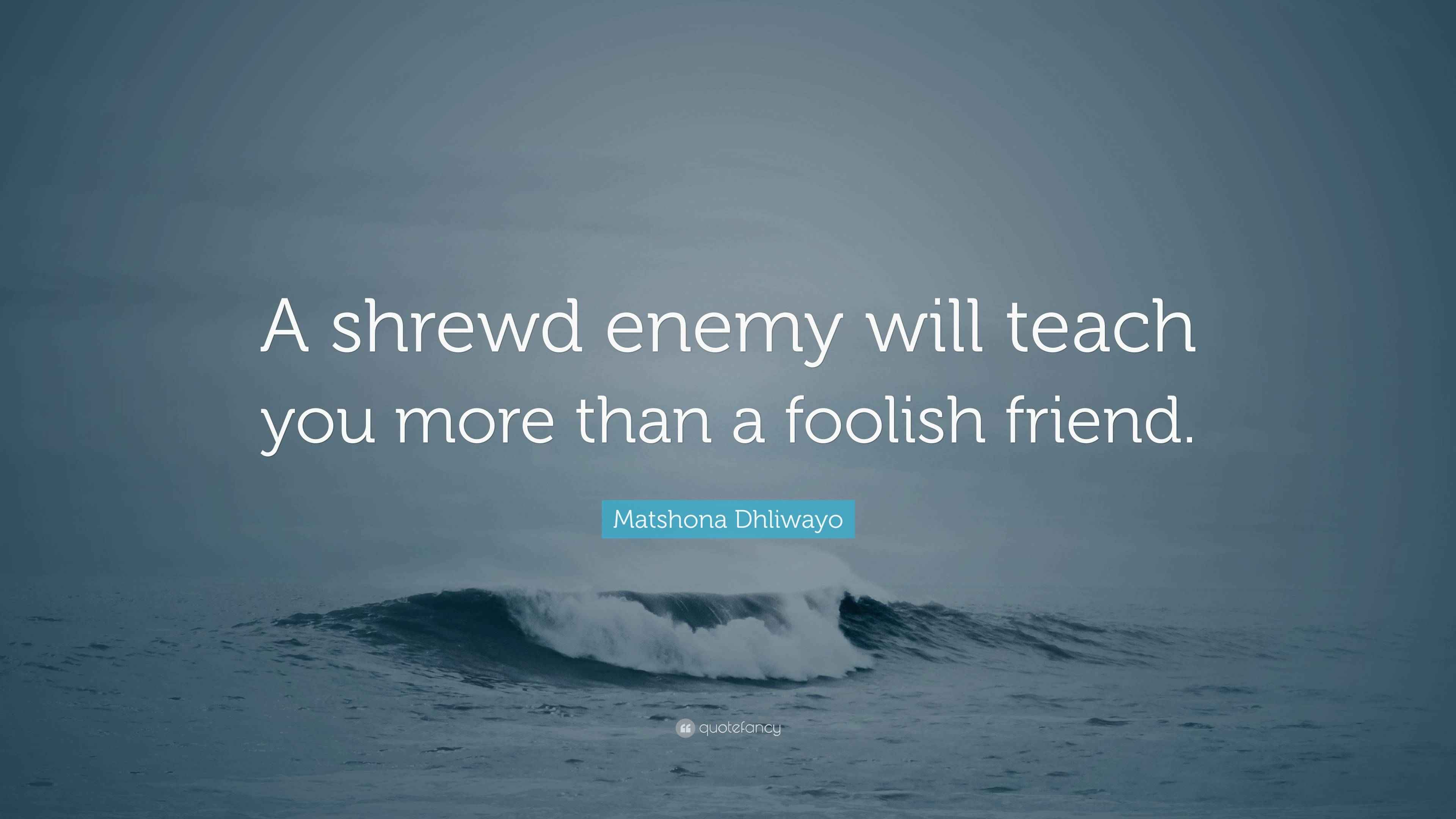 Matshona Dhliwayo Quote: “A shrewd enemy will teach you more than a ...