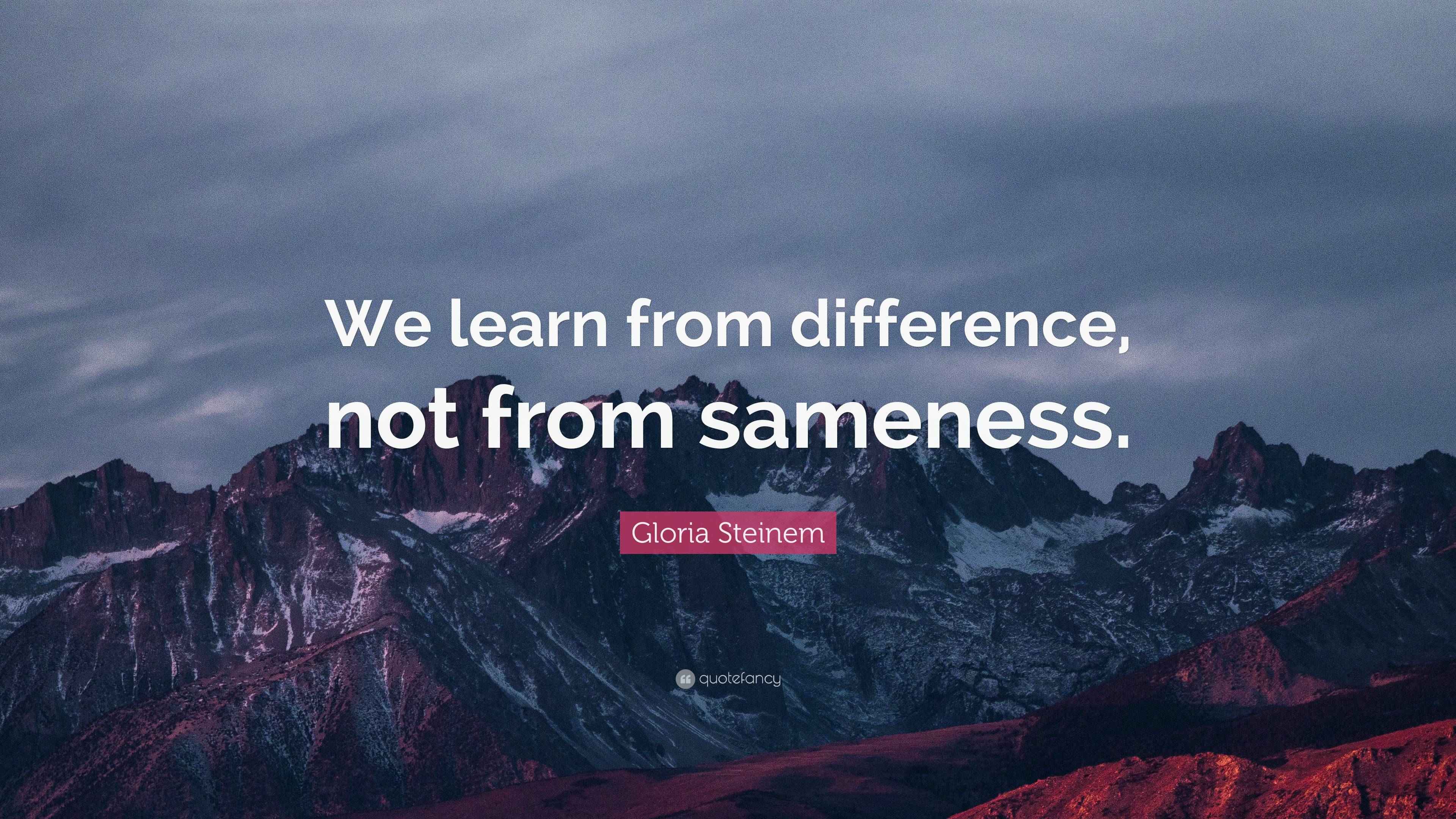 Gloria Steinem Quote: “We learn from difference, not from sameness.”