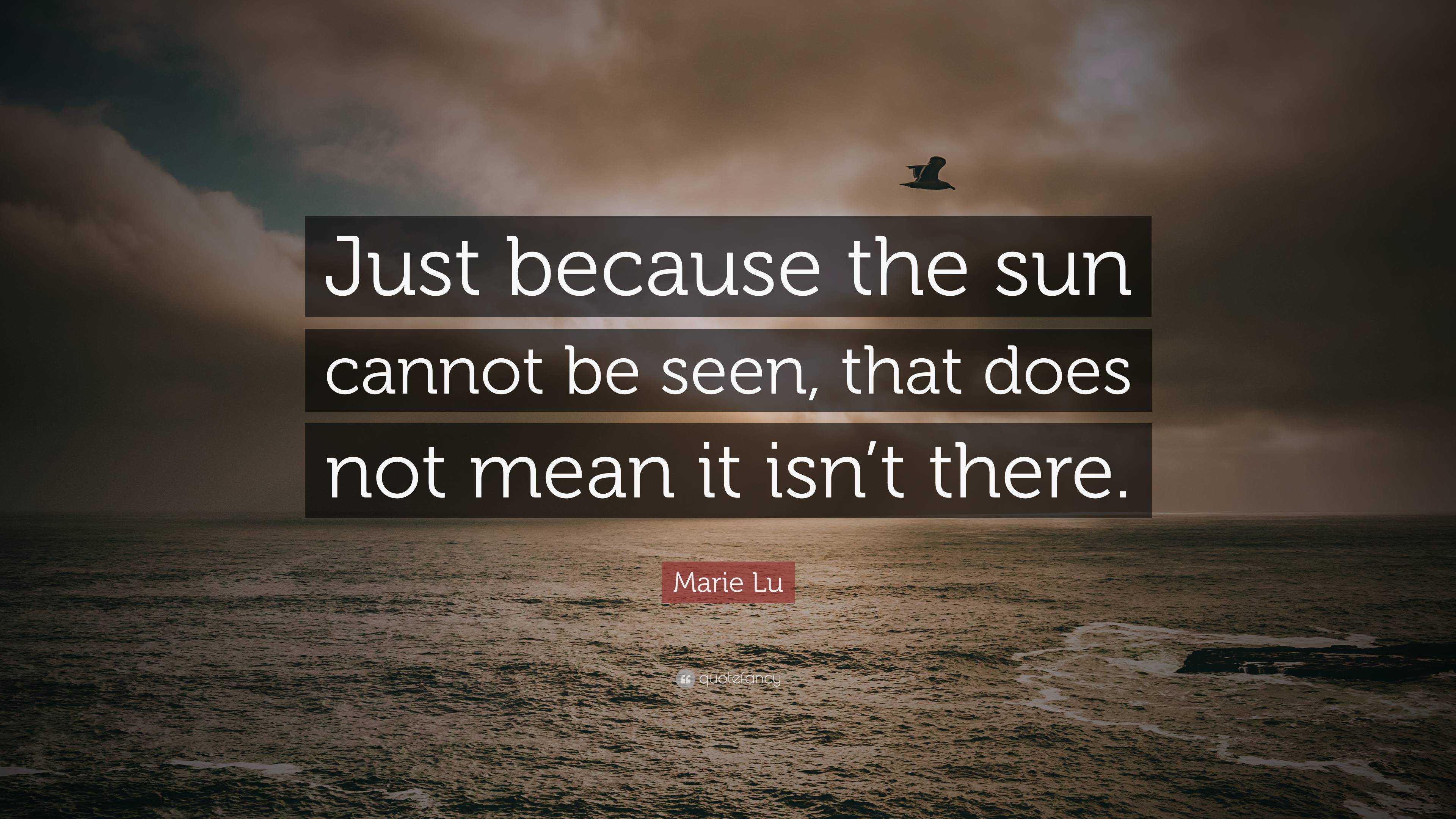 Marie Lu Quote: “Just because the sun cannot be seen, that does not ...