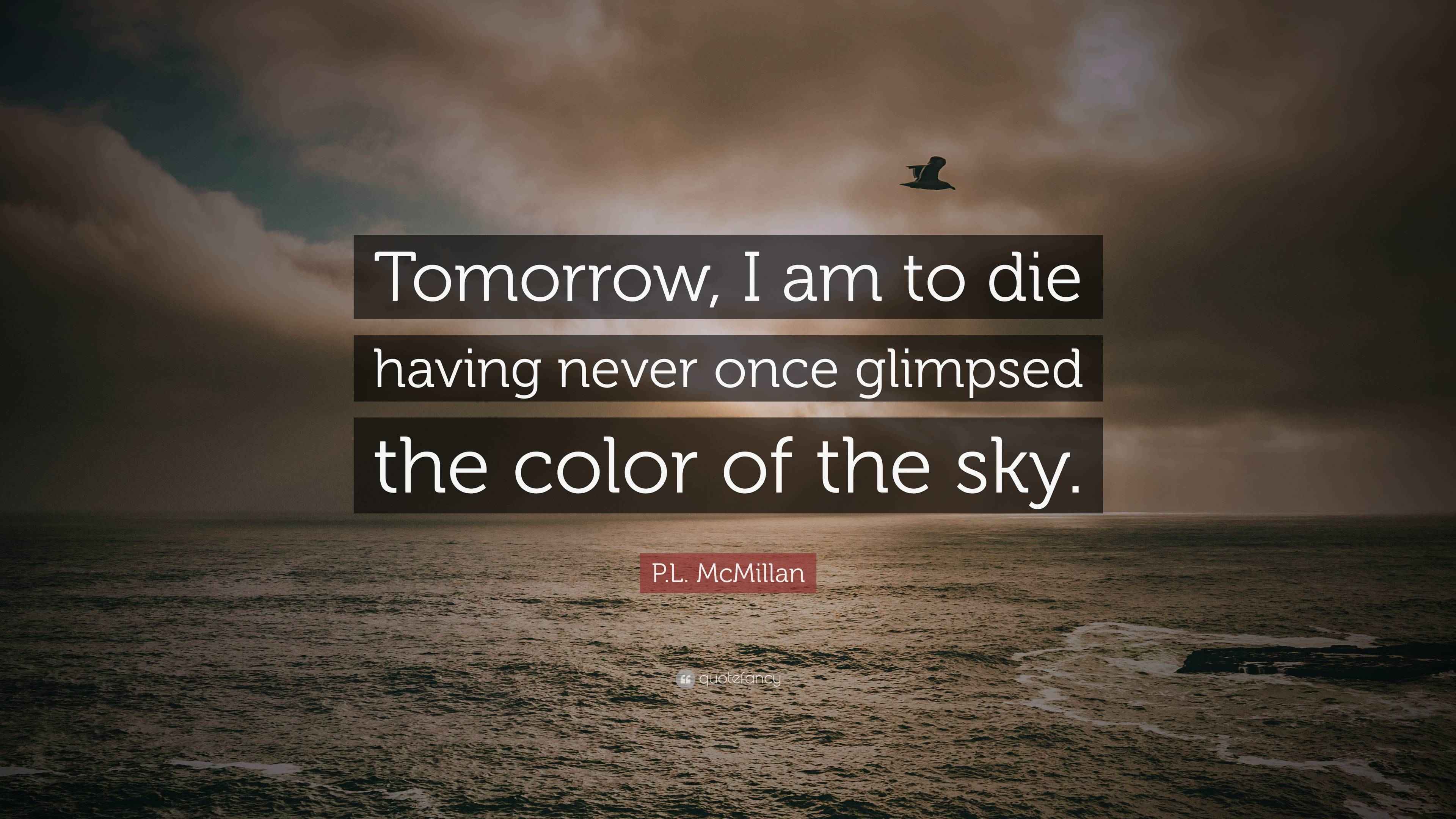 P.L. McMillan Quote: “Tomorrow, I am to die having never once glimpsed ...