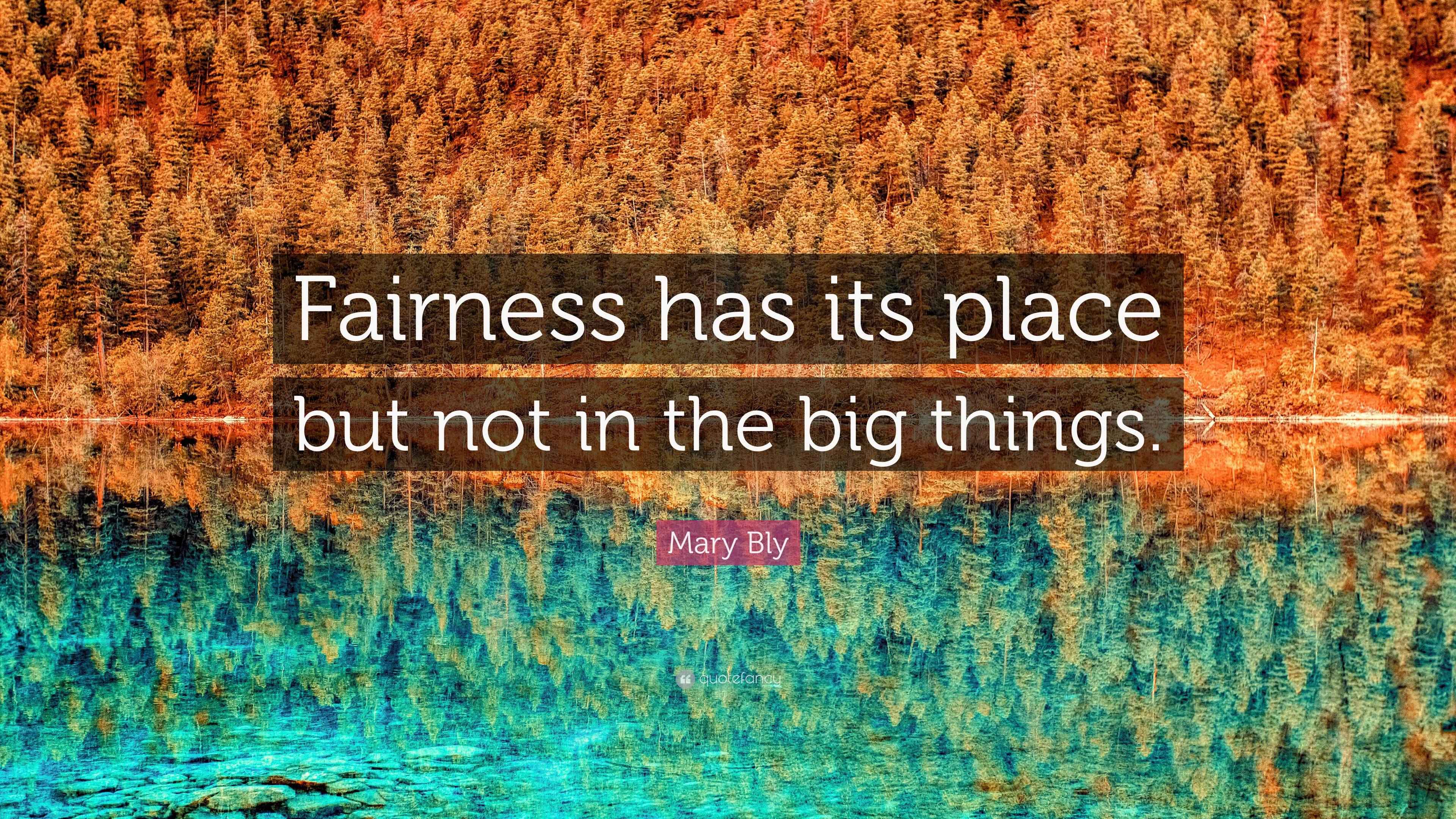 Mary Bly Quote: “Fairness has its place but not in the big things.”