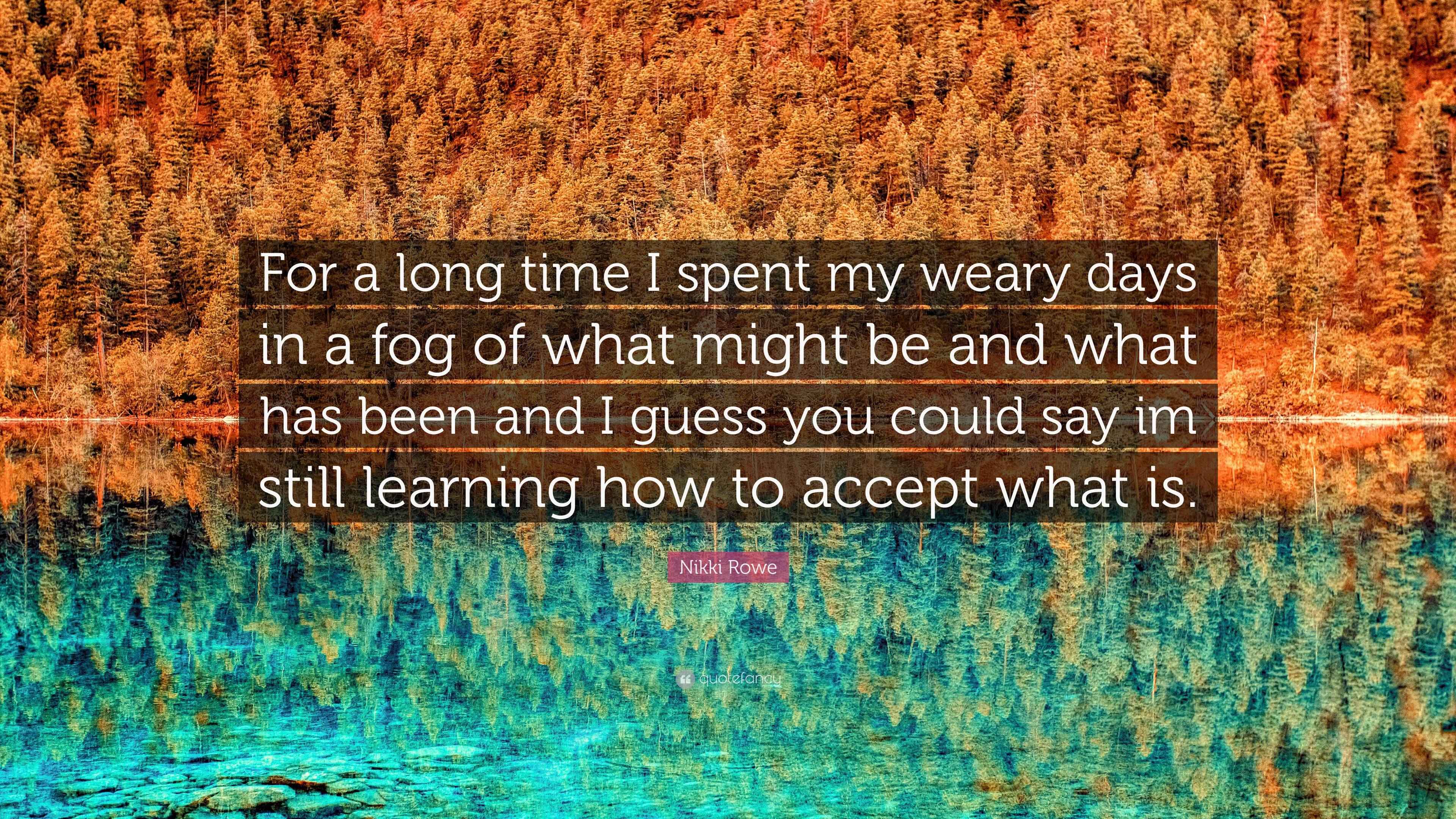 Nikki Rowe Quote: “For a long time I spent my weary days in a fog of ...