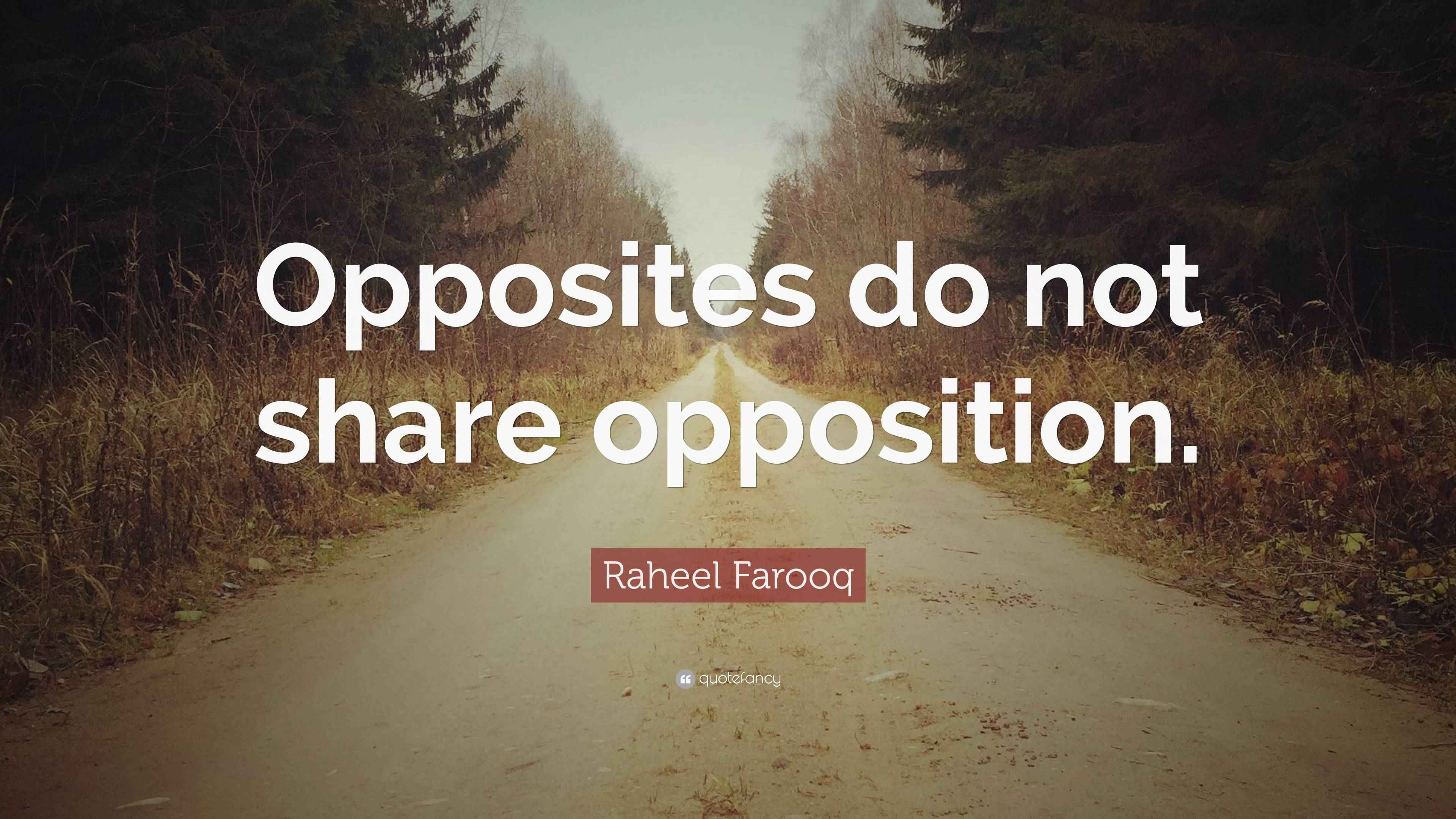 Raheel Farooq Quote: “Opposites do not share opposition.”