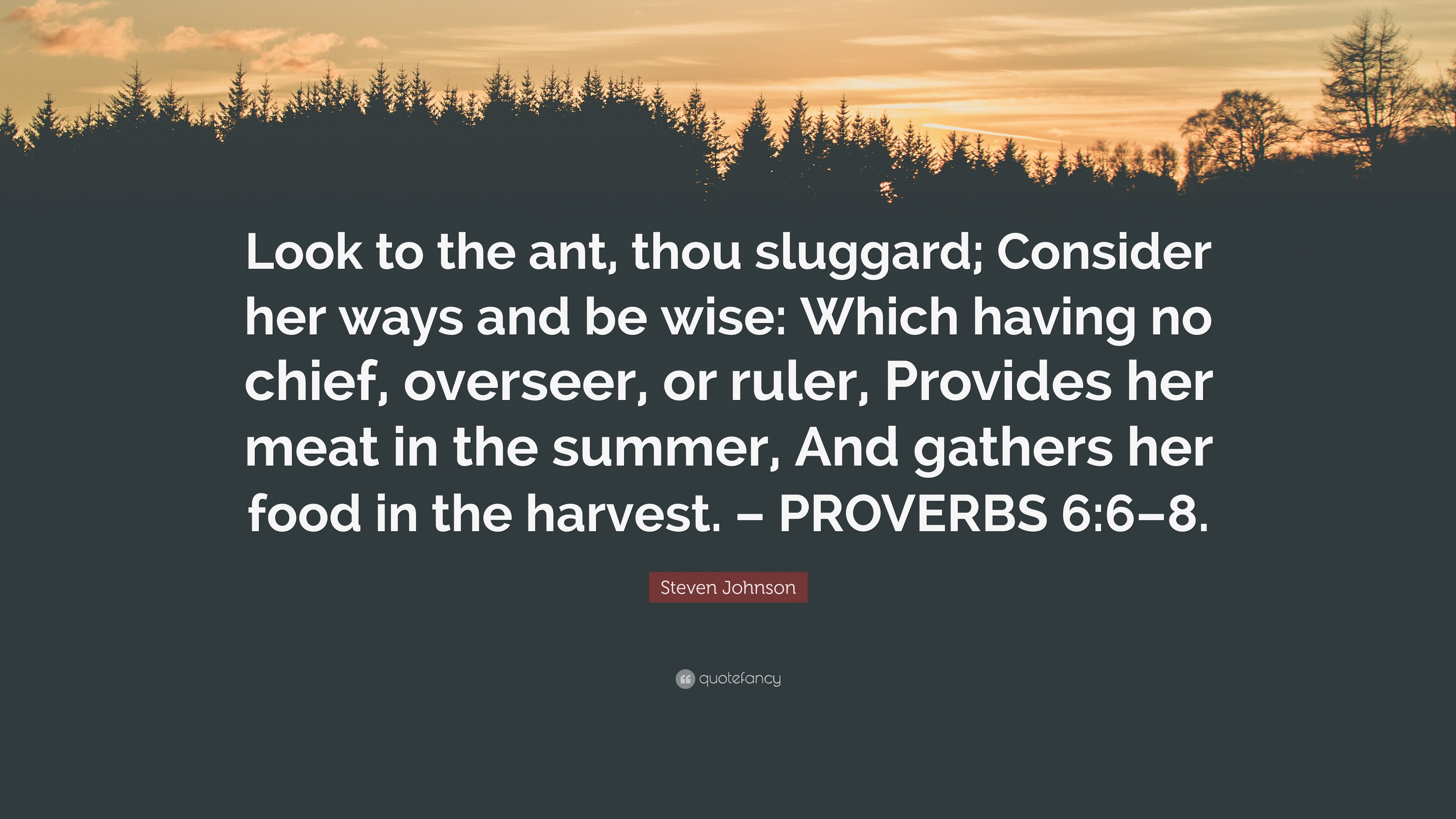 Steven Johnson Quote: “Look to the ant, thou sluggard; Consider her ...
