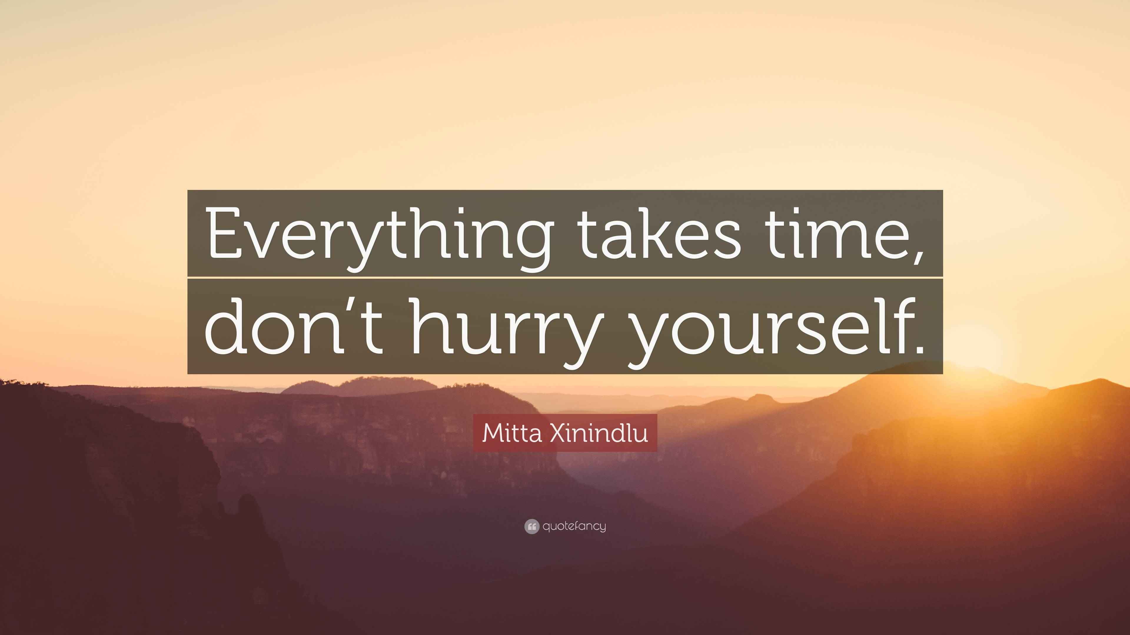 Mitta Xinindlu Quote: “Everything takes time, don’t hurry yourself.”