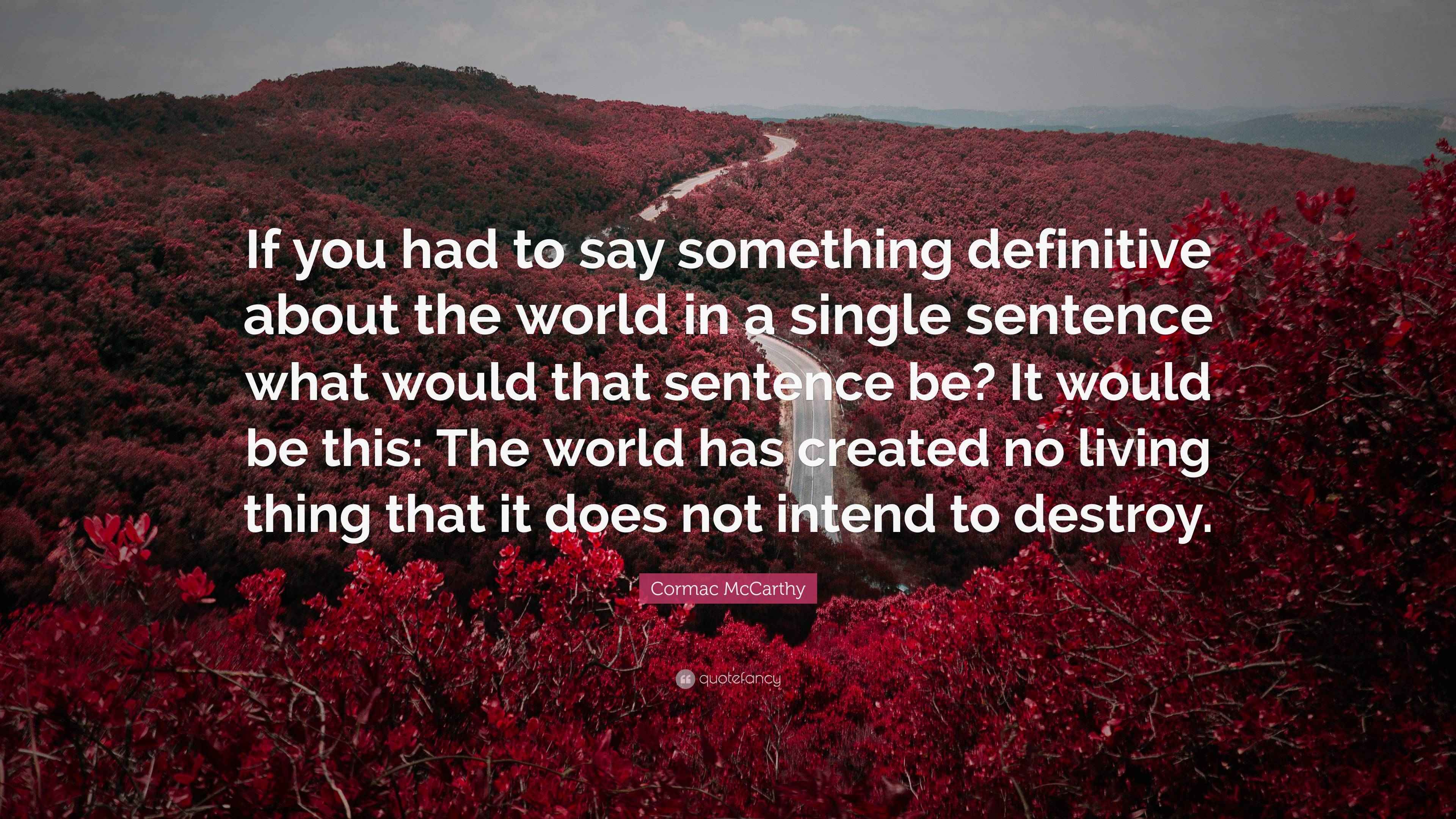 Cormac McCarthy Quote: “If you had to say something definitive about ...