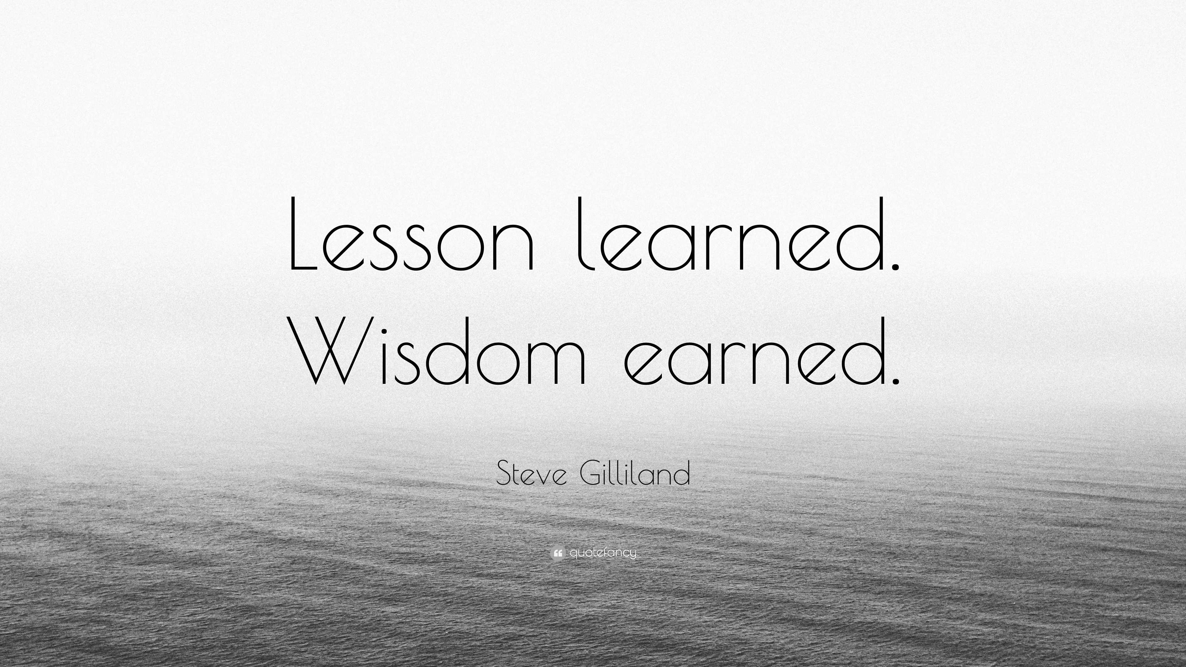 Steve Gilliland Quote: “Lesson learned. Wisdom earned.”