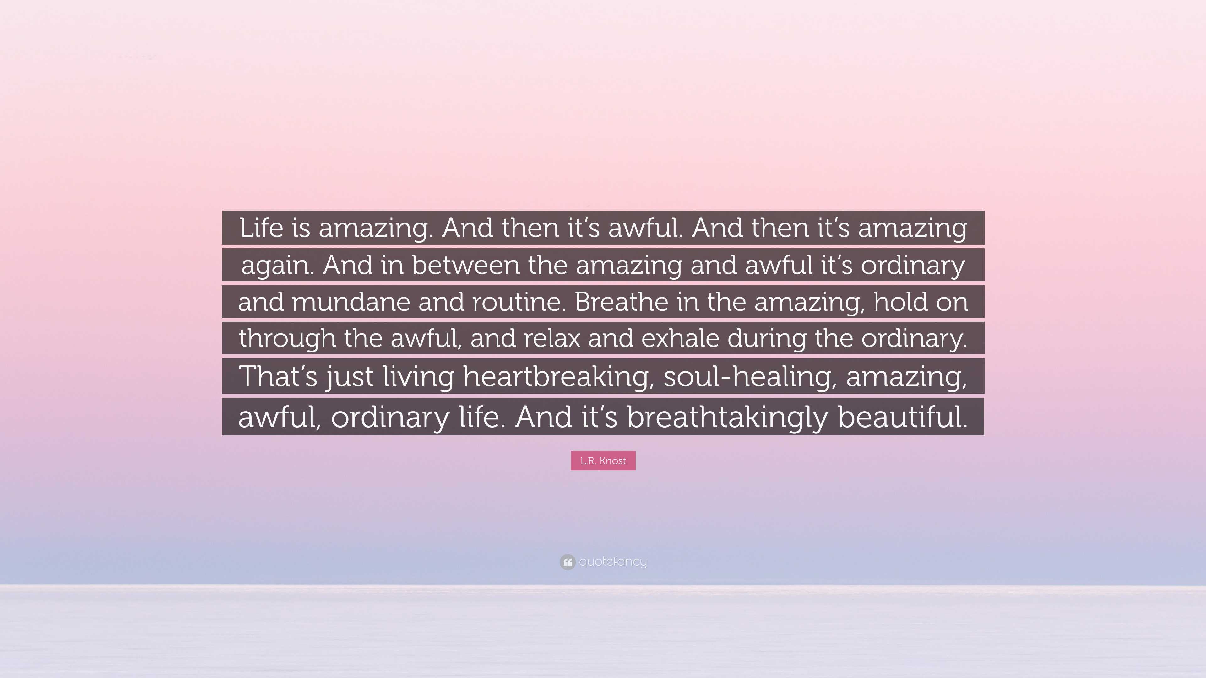 L.R. Knost Quote: “Life is amazing. And then it’s awful. And then it’s ...