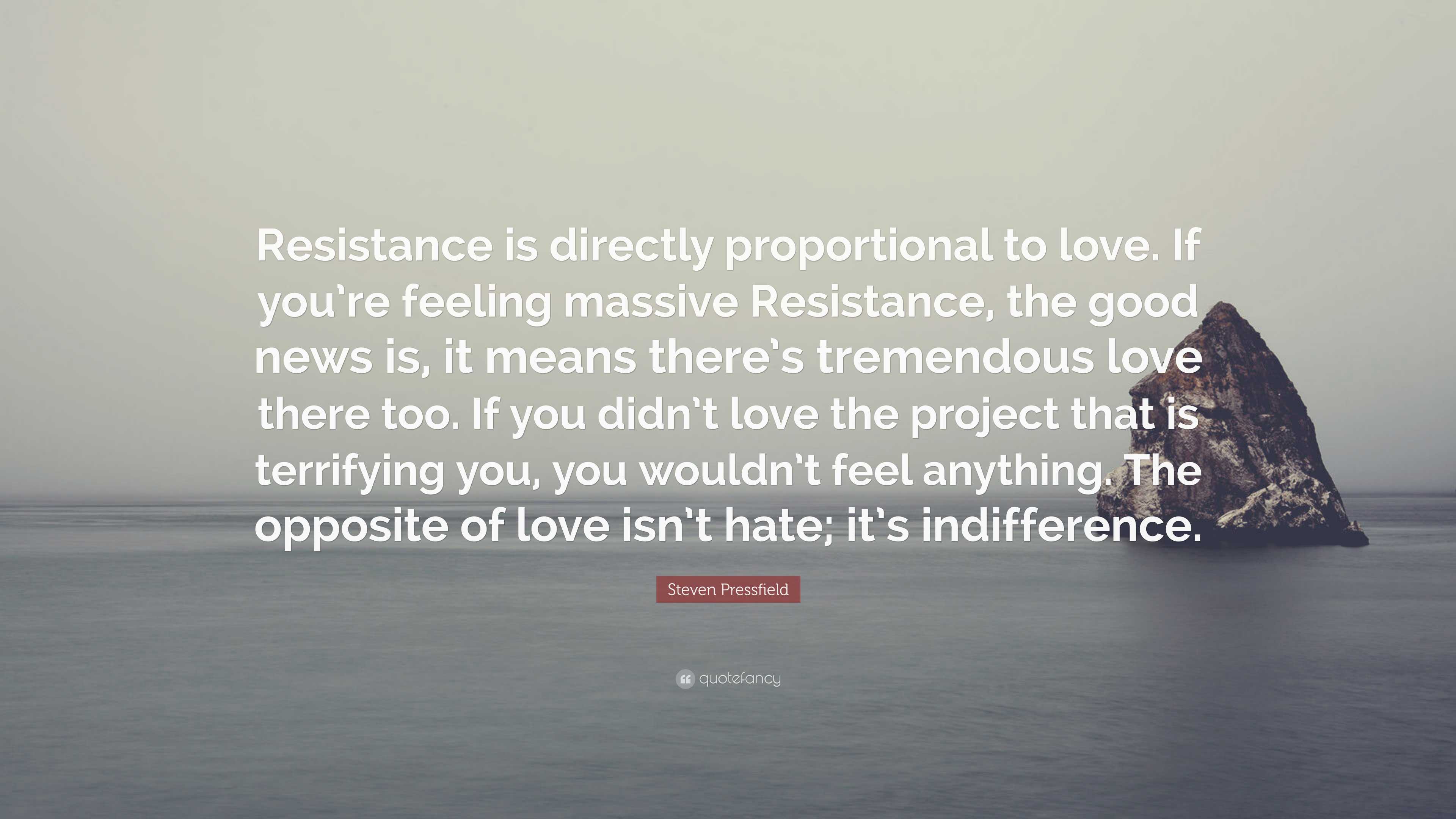 Steven Pressfield Quote: “Resistance is directly proportional to love ...