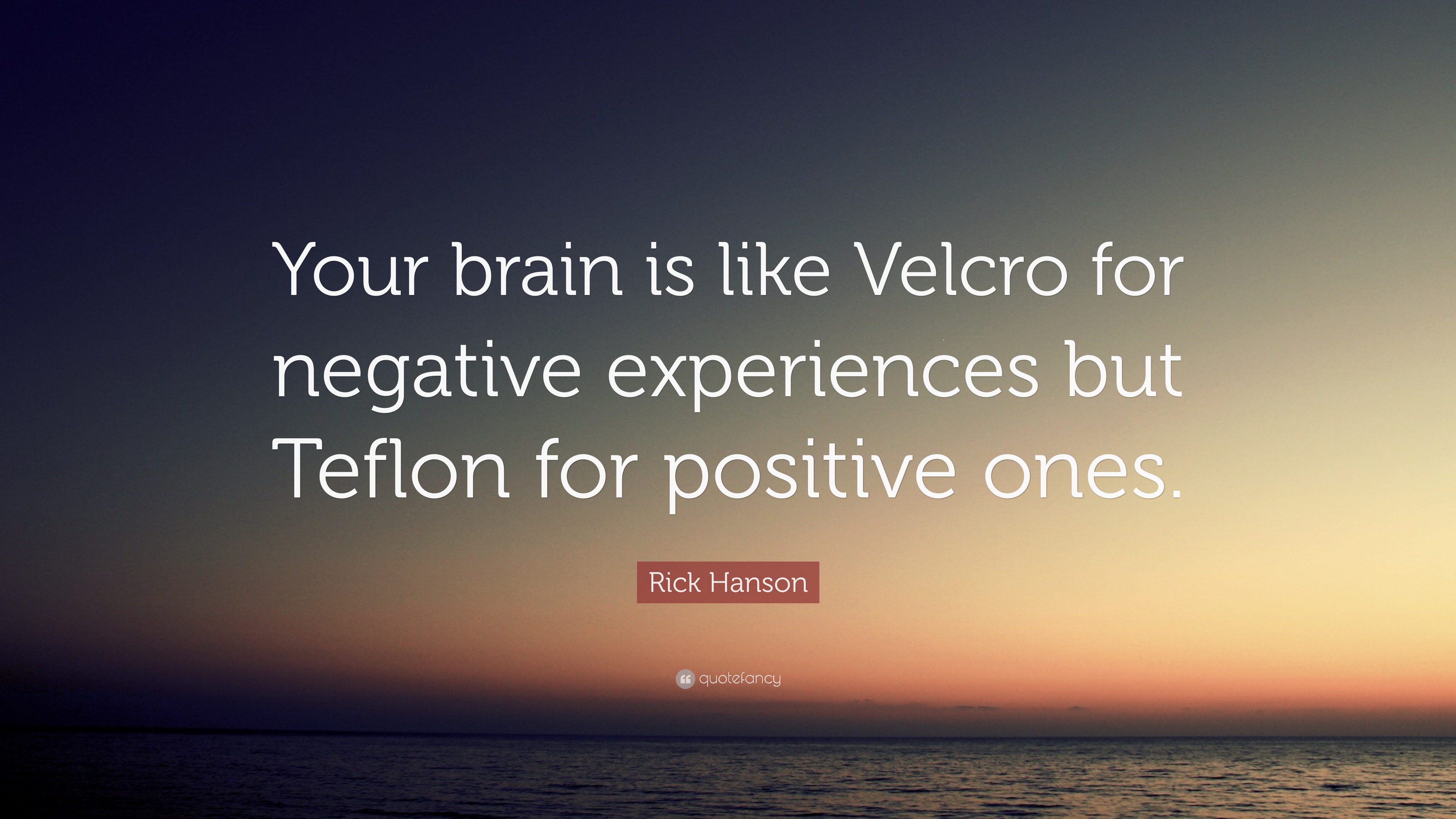 Rick Hanson Quote: “Your brain is like Velcro for negative experiences ...