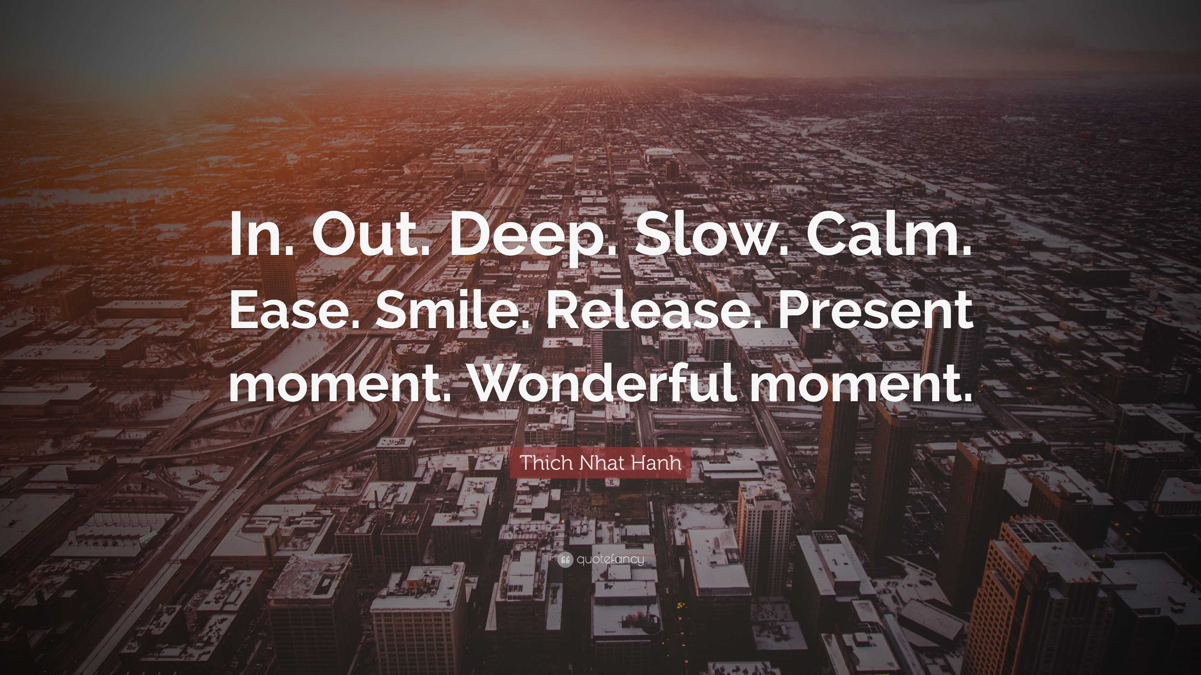 Thich Nhat Hanh Quote: “In. Out. Deep. Slow. Calm. Ease. Smile. Release ...