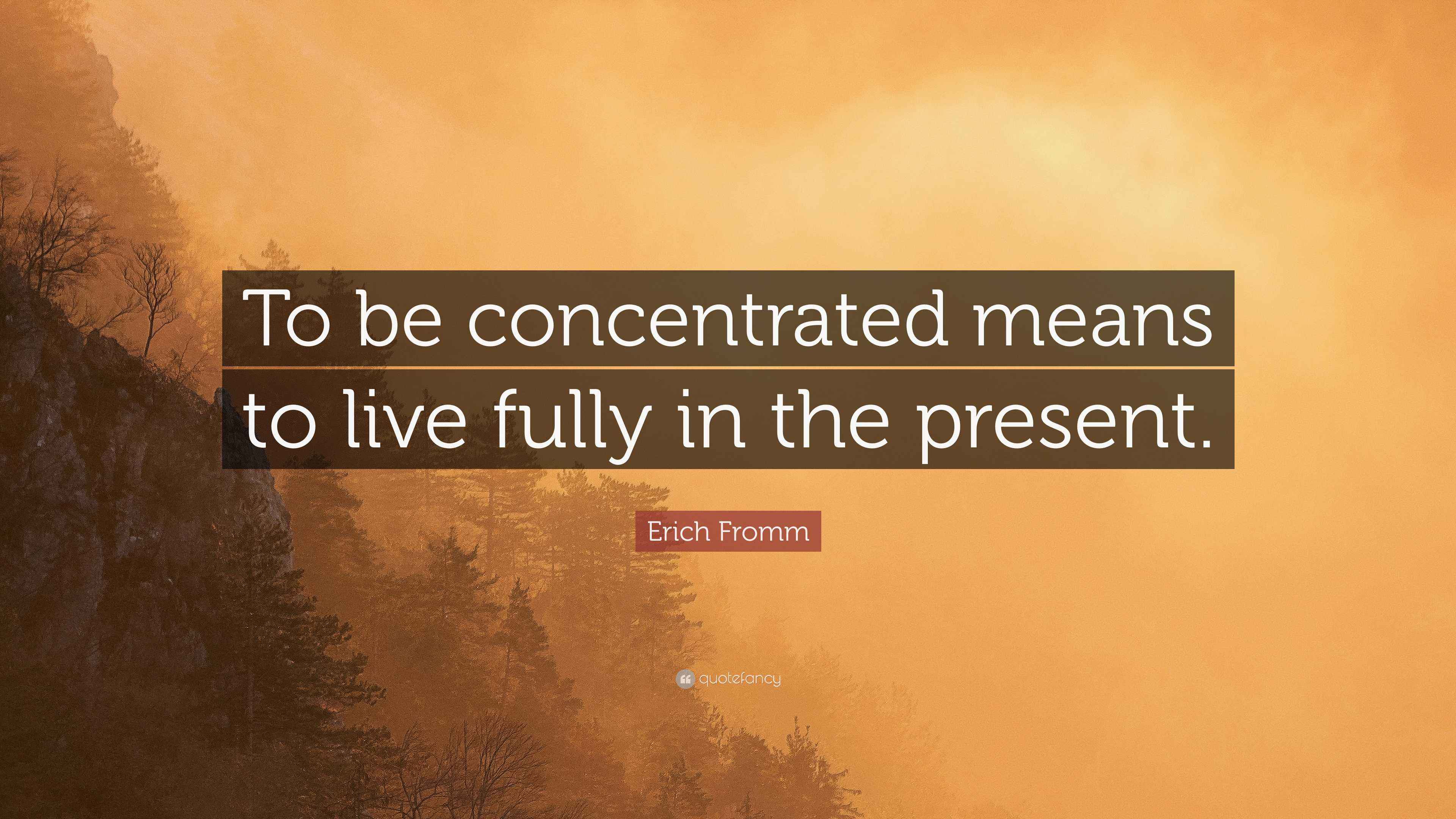Erich Fromm Quote: “To be concentrated means to live fully in the present.”