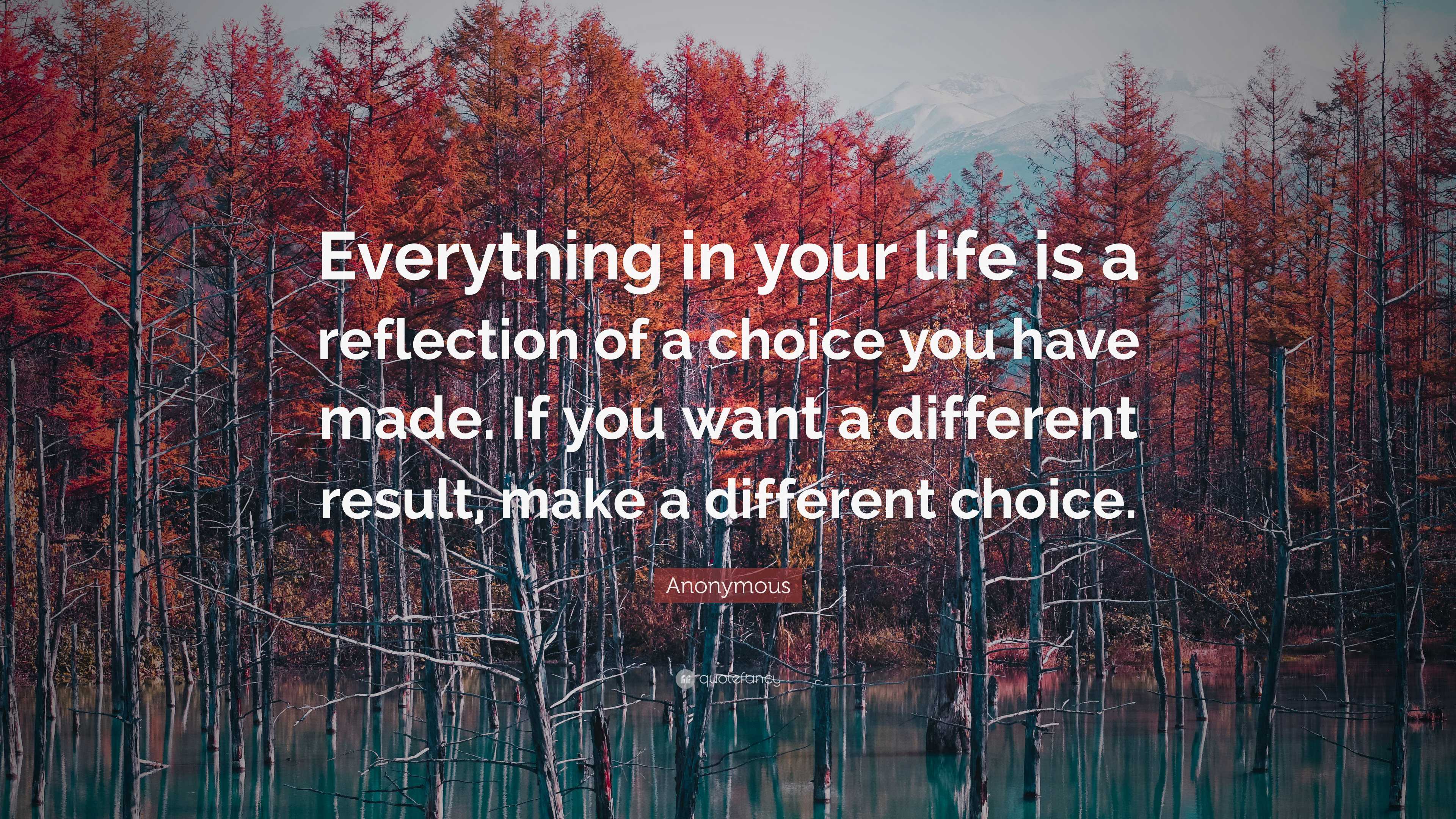 Anonymous Quote: “Everything in your life is a reflection of a choice ...