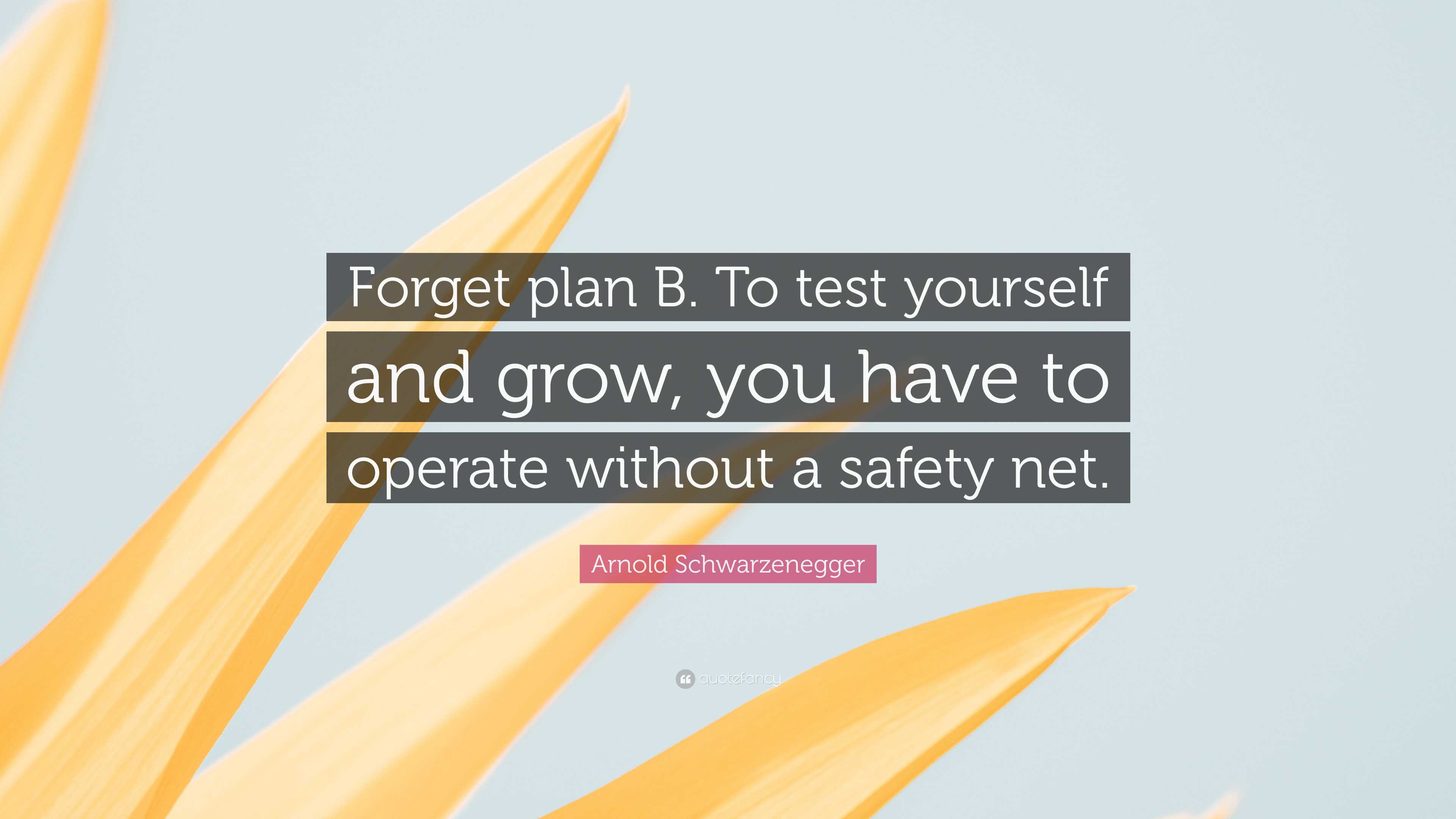 Arnold Schwarzenegger Quote: “Forget plan B. To test yourself and grow ...
