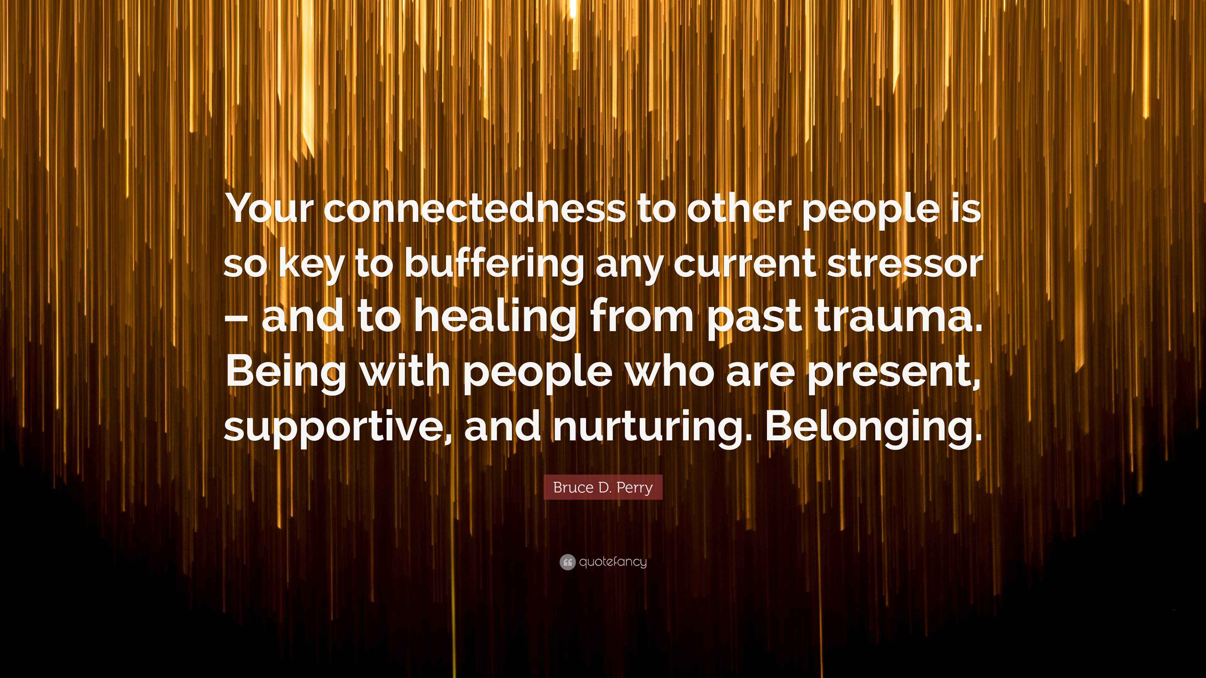 Bruce D. Perry Quote: “Your connectedness to other people is so key to ...