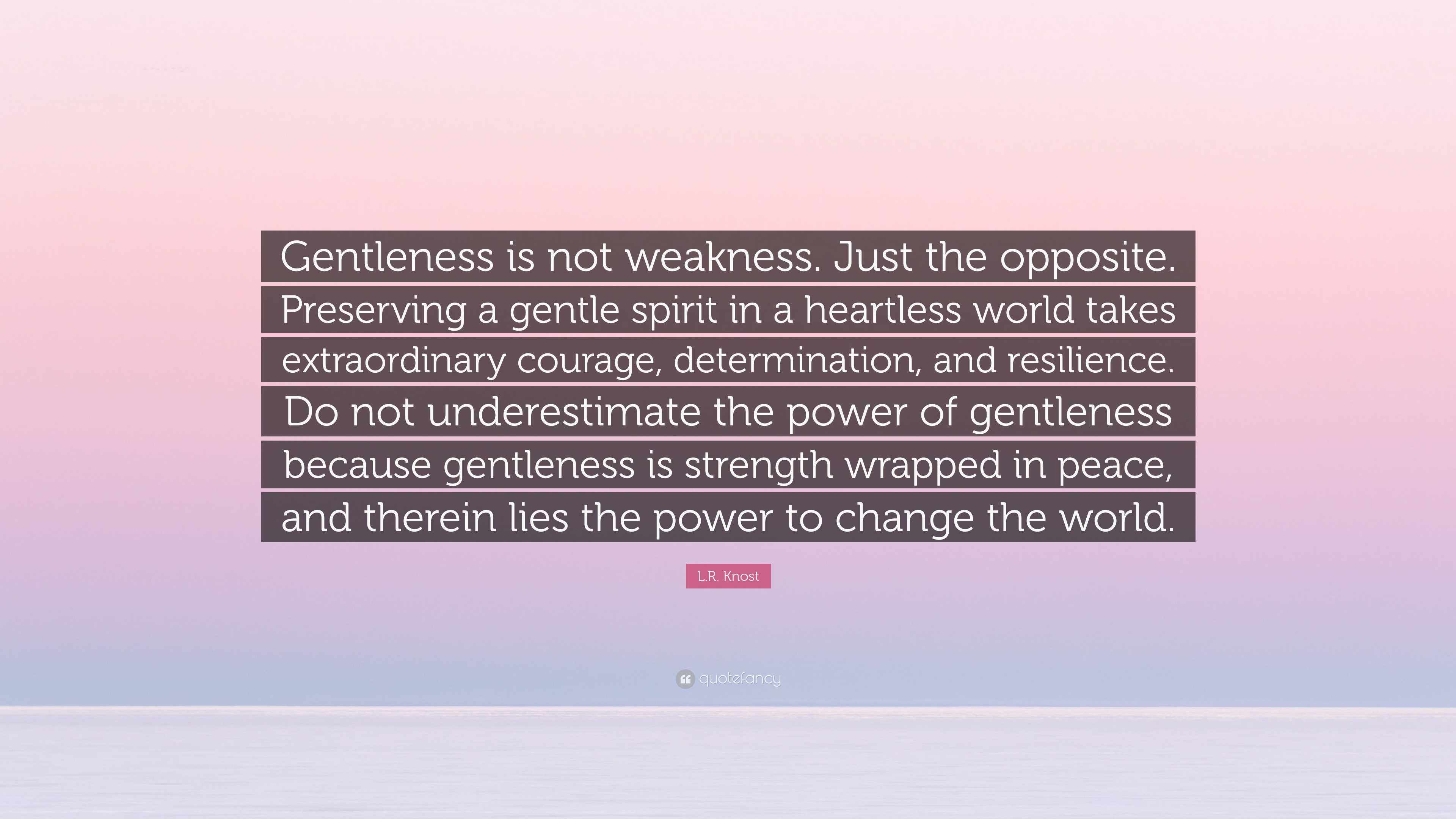 L.R. Knost Quote: “Gentleness is not weakness. Just the opposite ...