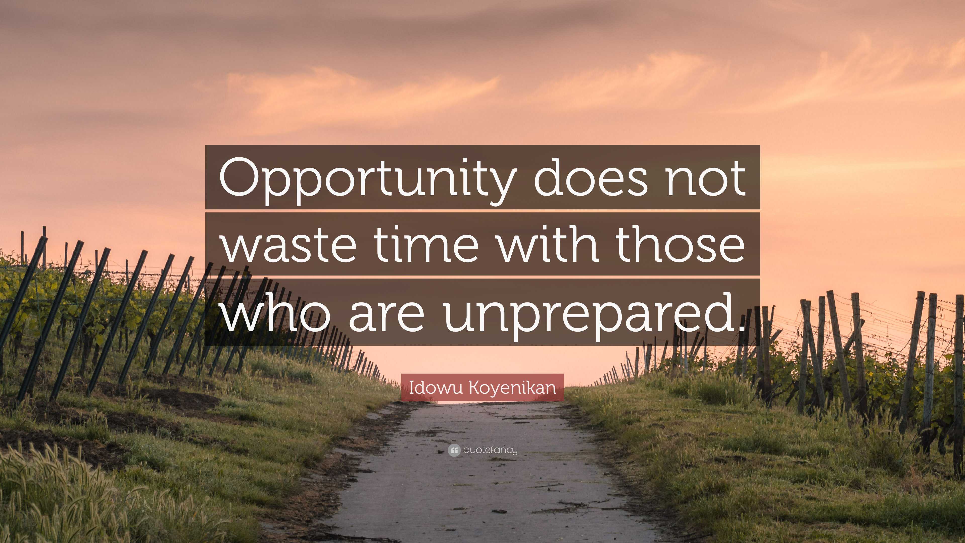 Idowu Koyenikan Quote: “Opportunity does not waste time with those who ...