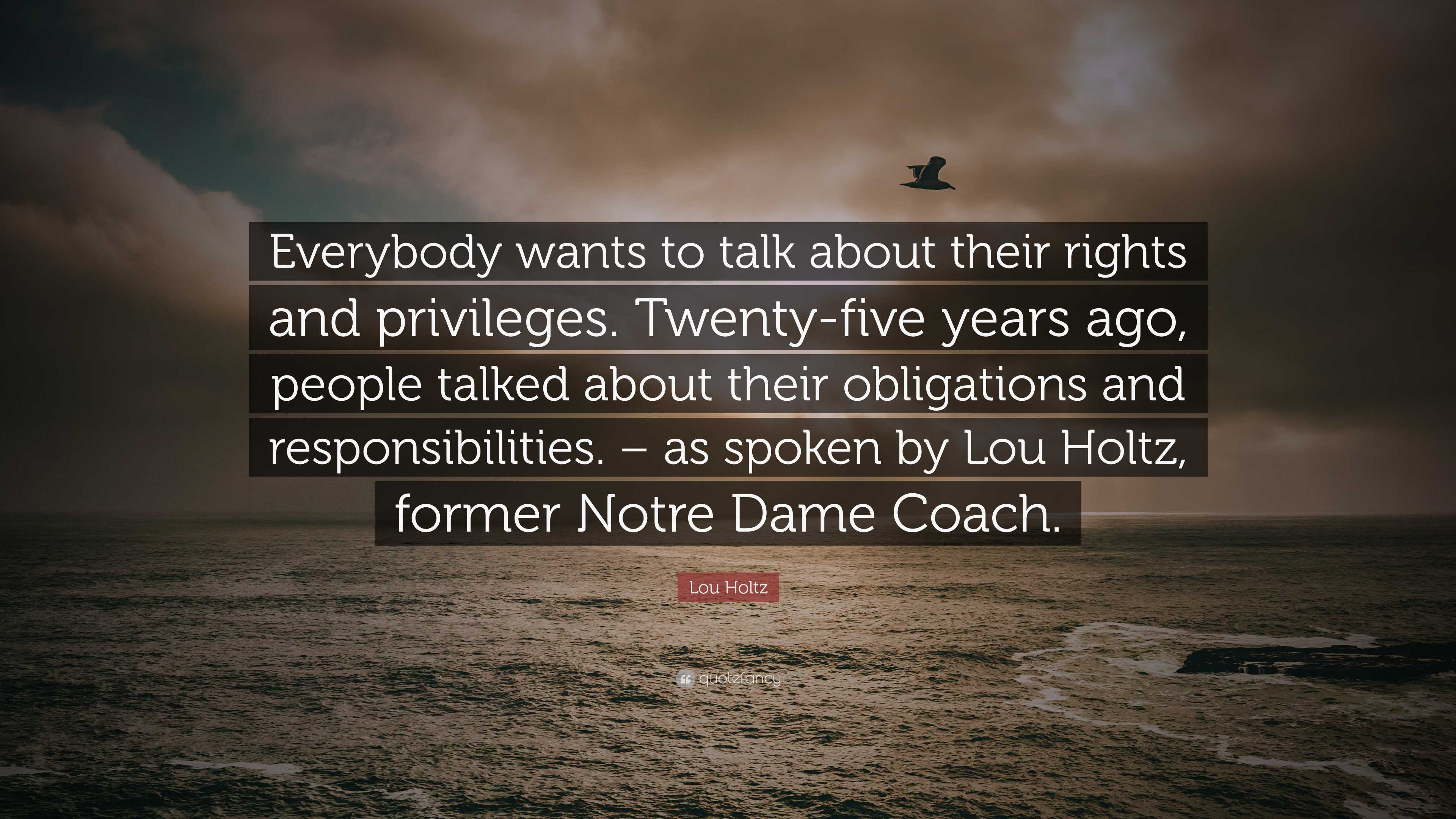 Lou Holtz Quote: “Everybody wants to talk about their rights and ...