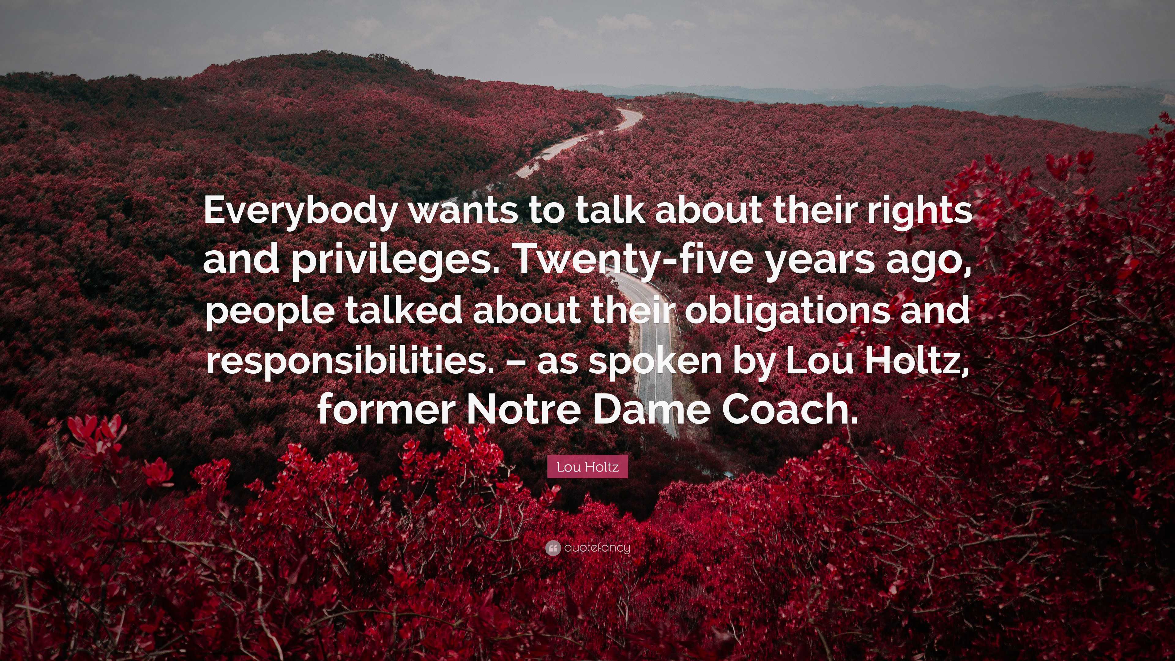 Lou Holtz Quote: “Everybody wants to talk about their rights and ...