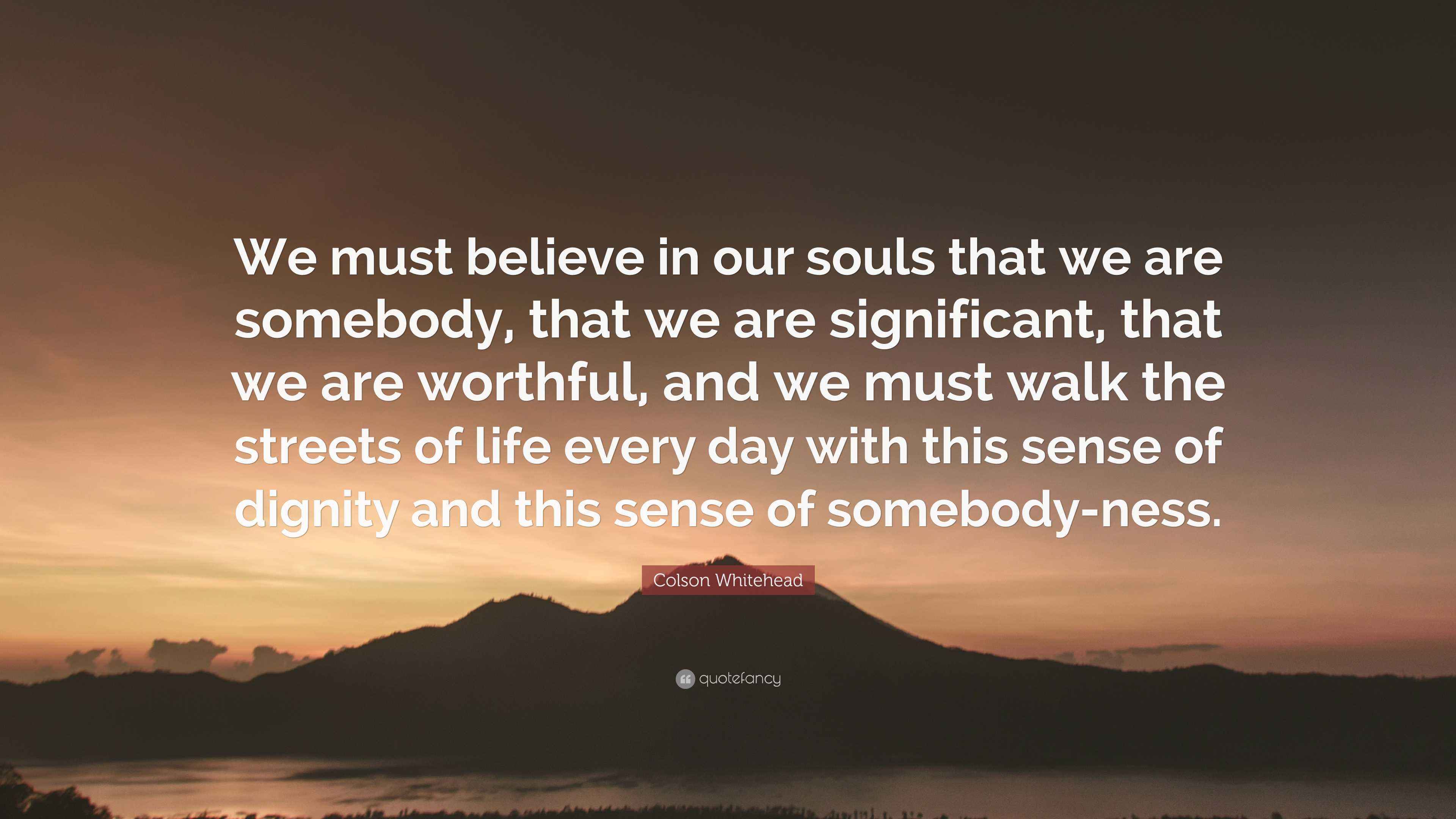 Colson Whitehead Quote: “We must believe in our souls that we are ...