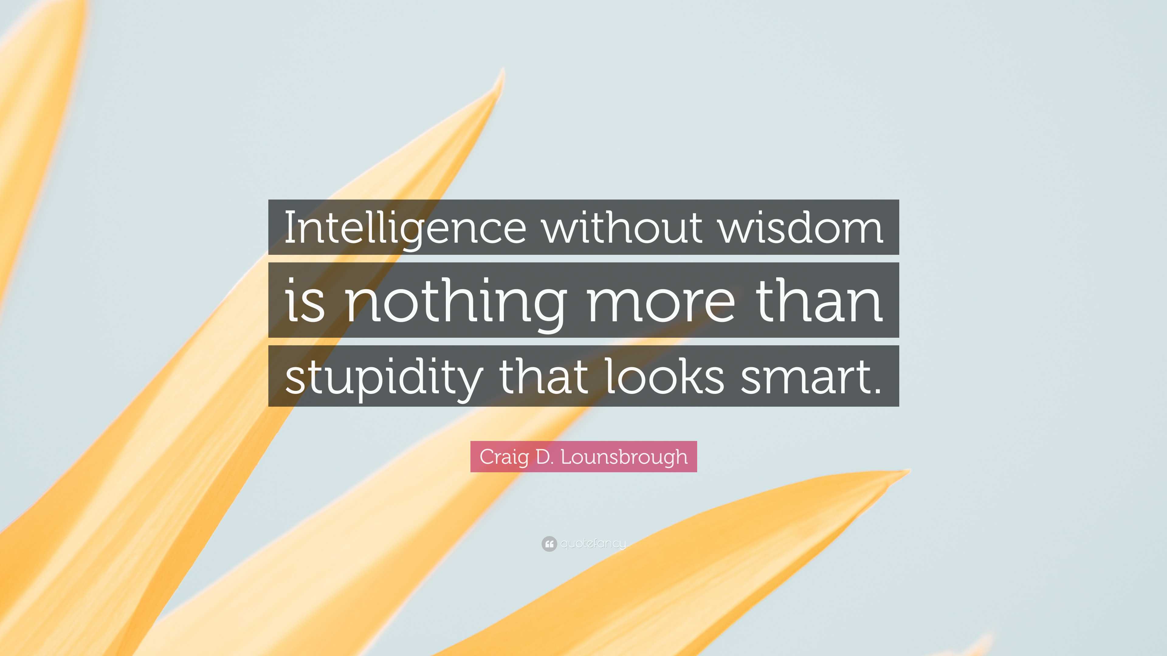 Craig D. Lounsbrough Quote: “Intelligence without wisdom is nothing ...