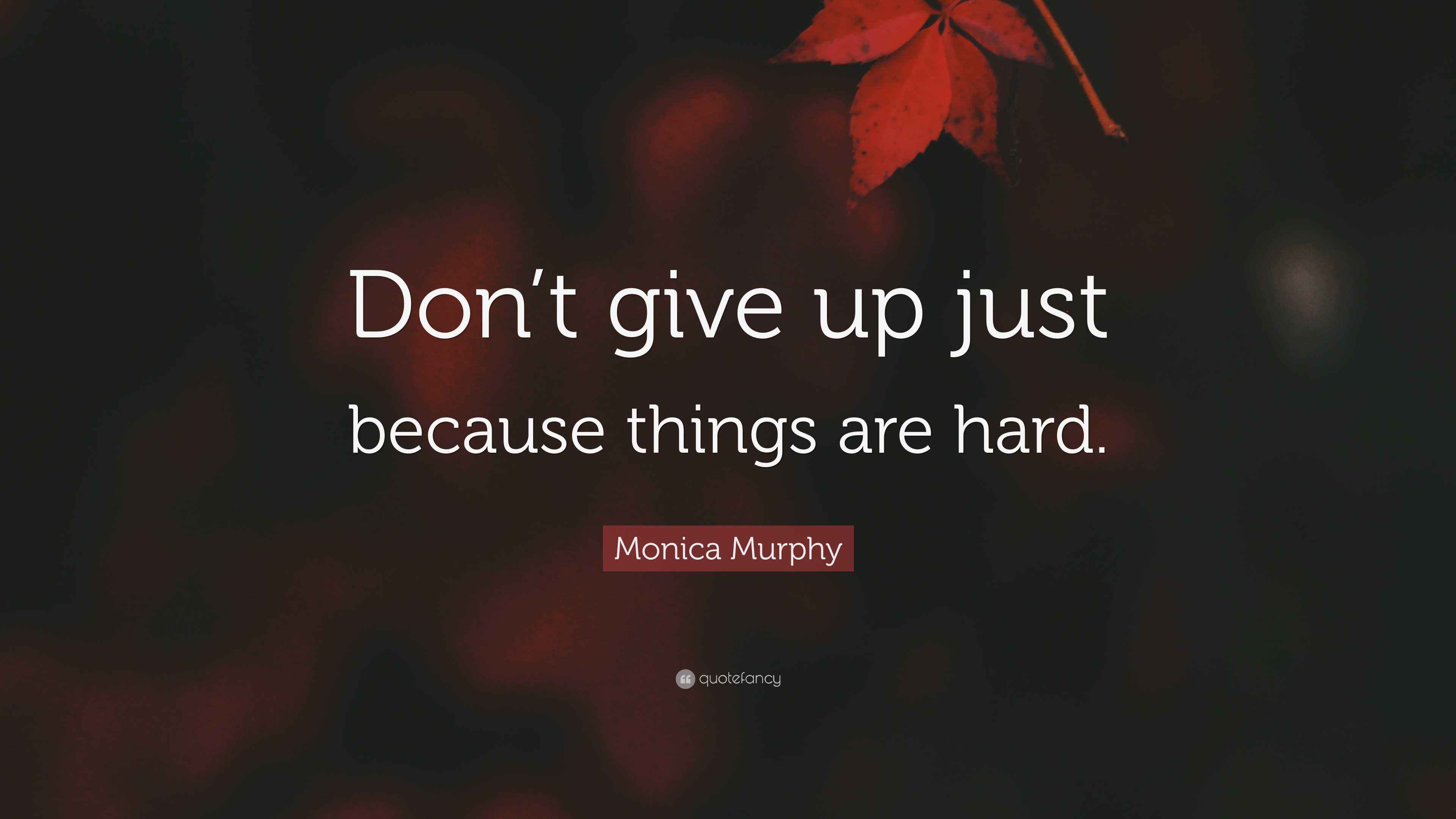Monica Murphy Quote: “Don’t give up just because things are hard.”