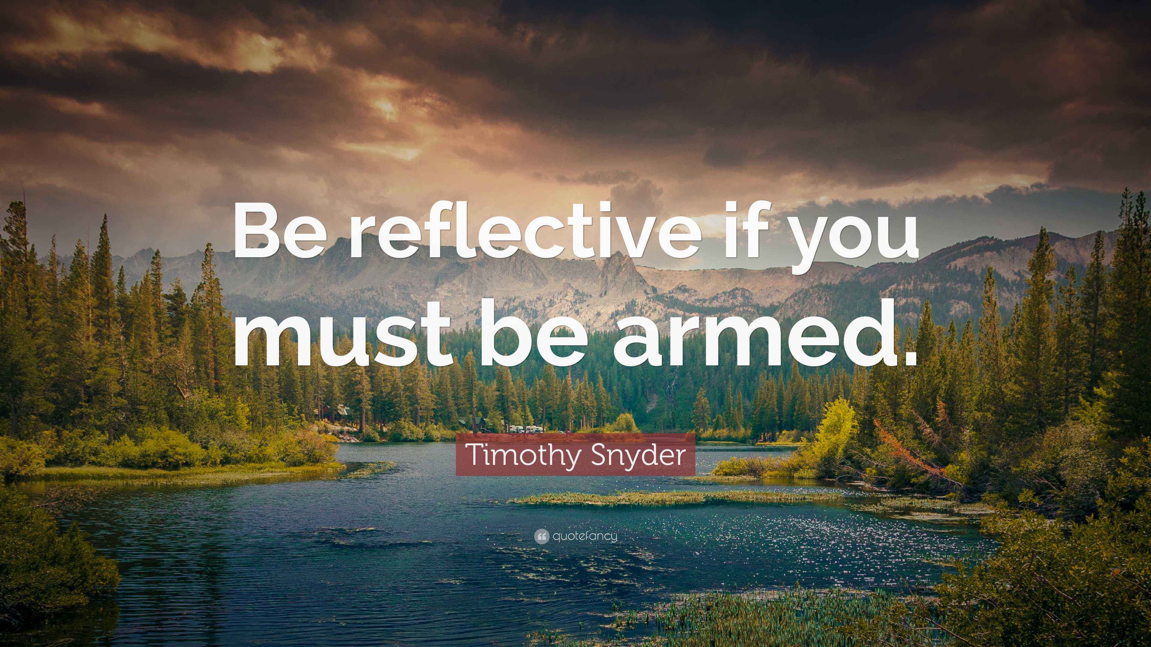 Timothy Snyder Quote: “Be reflective if you must be armed.”