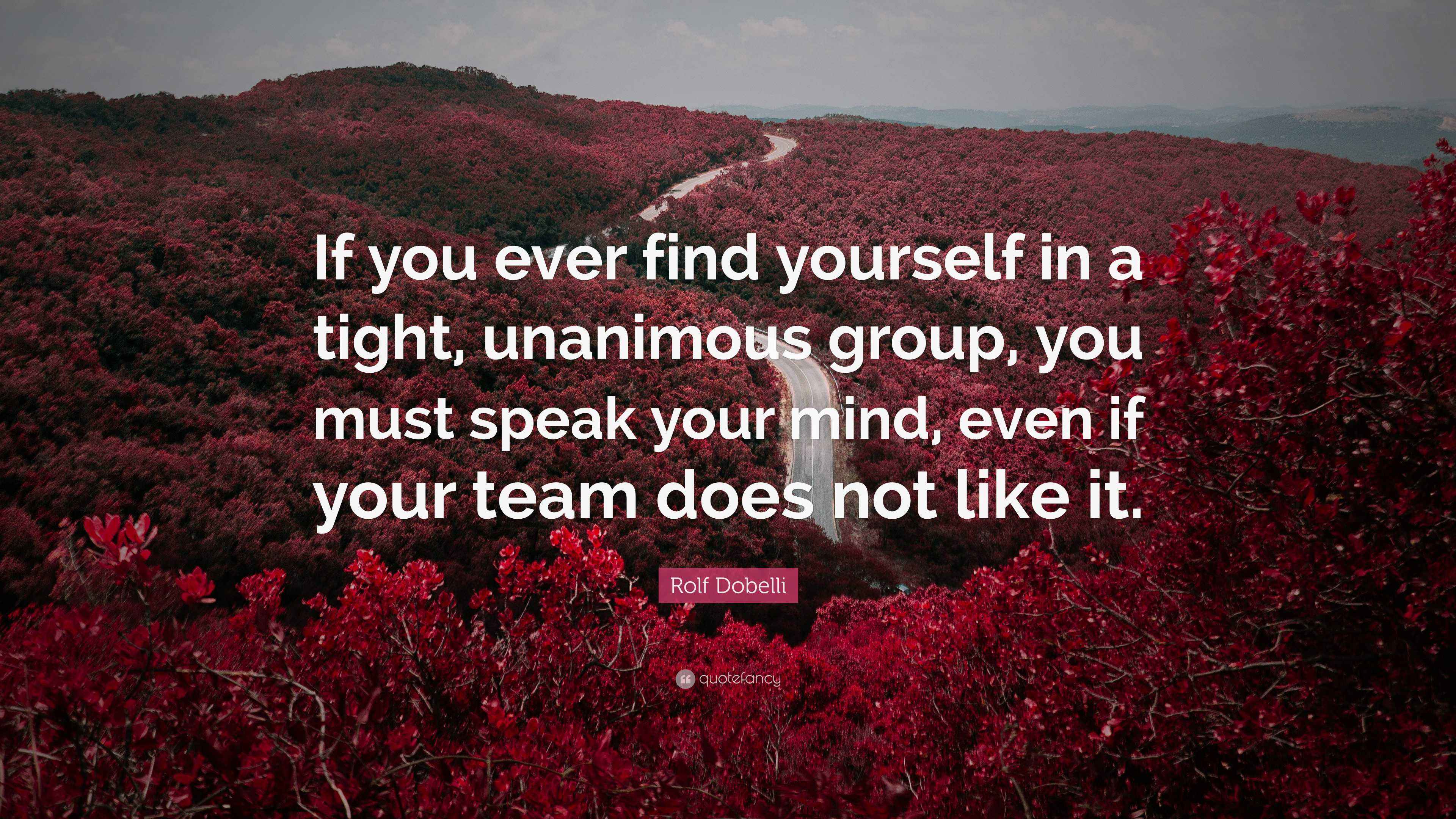 Rolf Dobelli Quote: “If you ever find yourself in a tight, unanimous ...