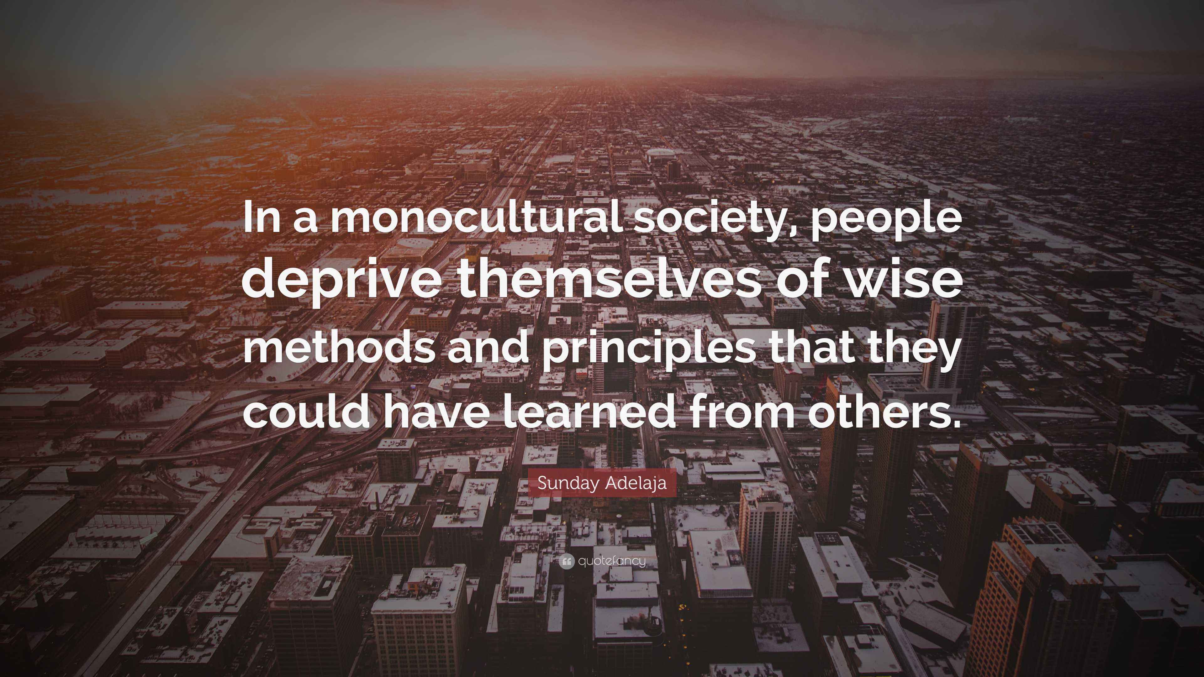 Sunday Adelaja Quote: “In a monocultural society, people deprive ...