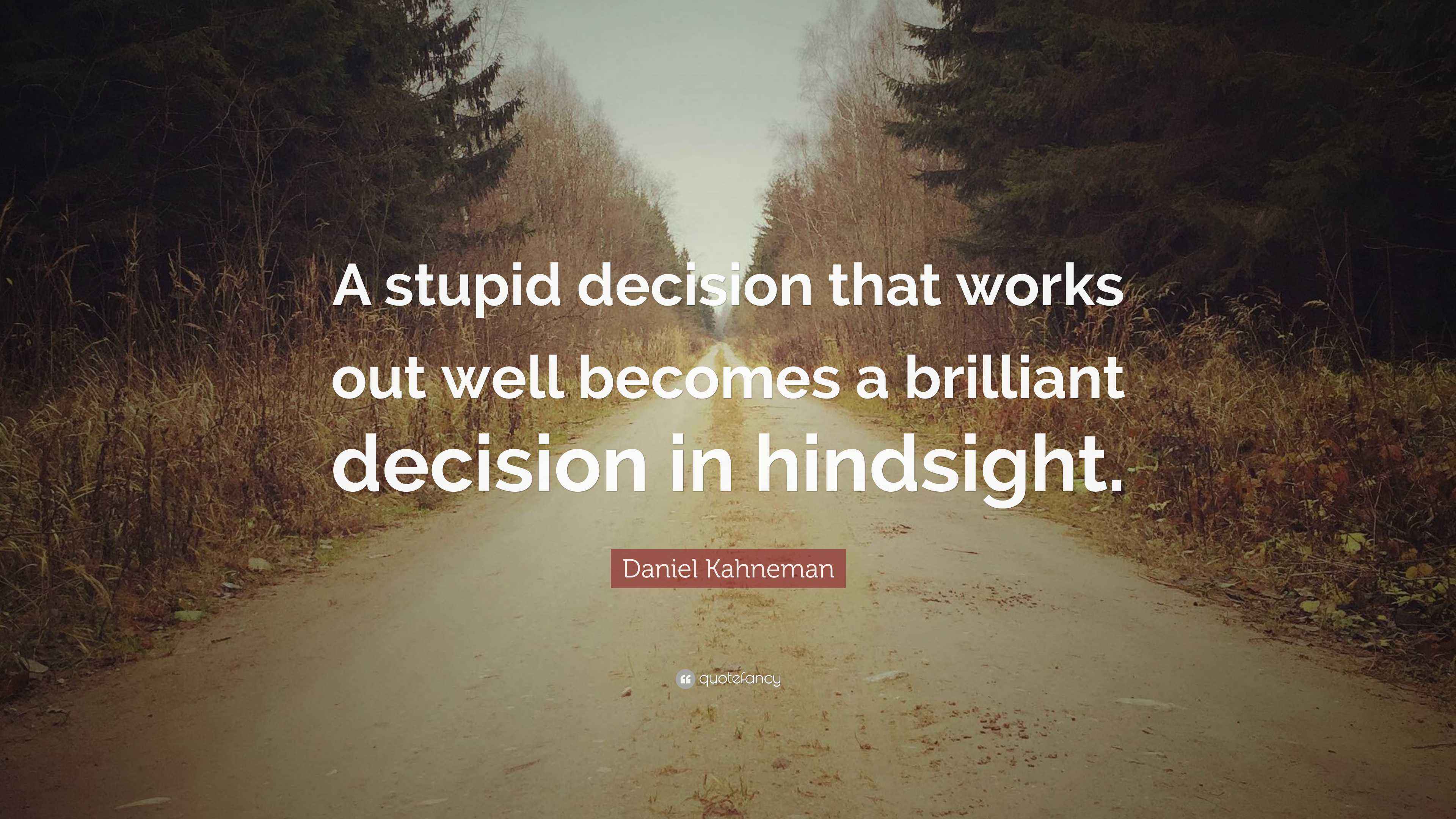 Daniel Kahneman Quote: “A stupid decision that works out well becomes a ...