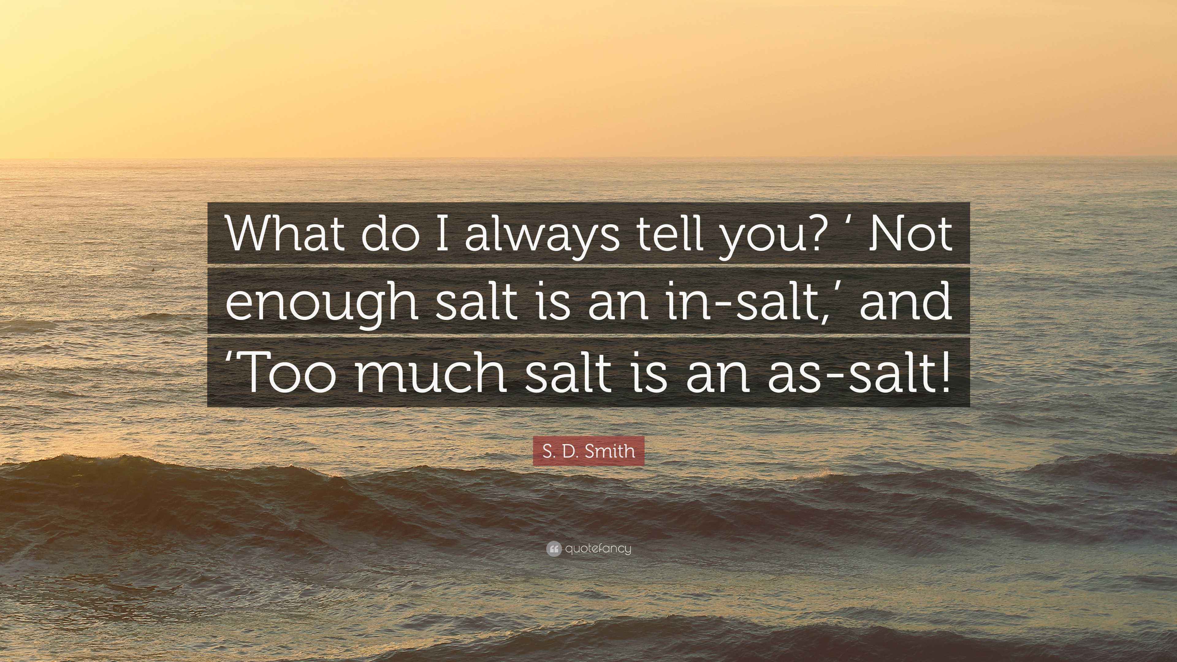 S. D. Smith Quote: “What do I always tell you? ‘ Not enough salt is an ...