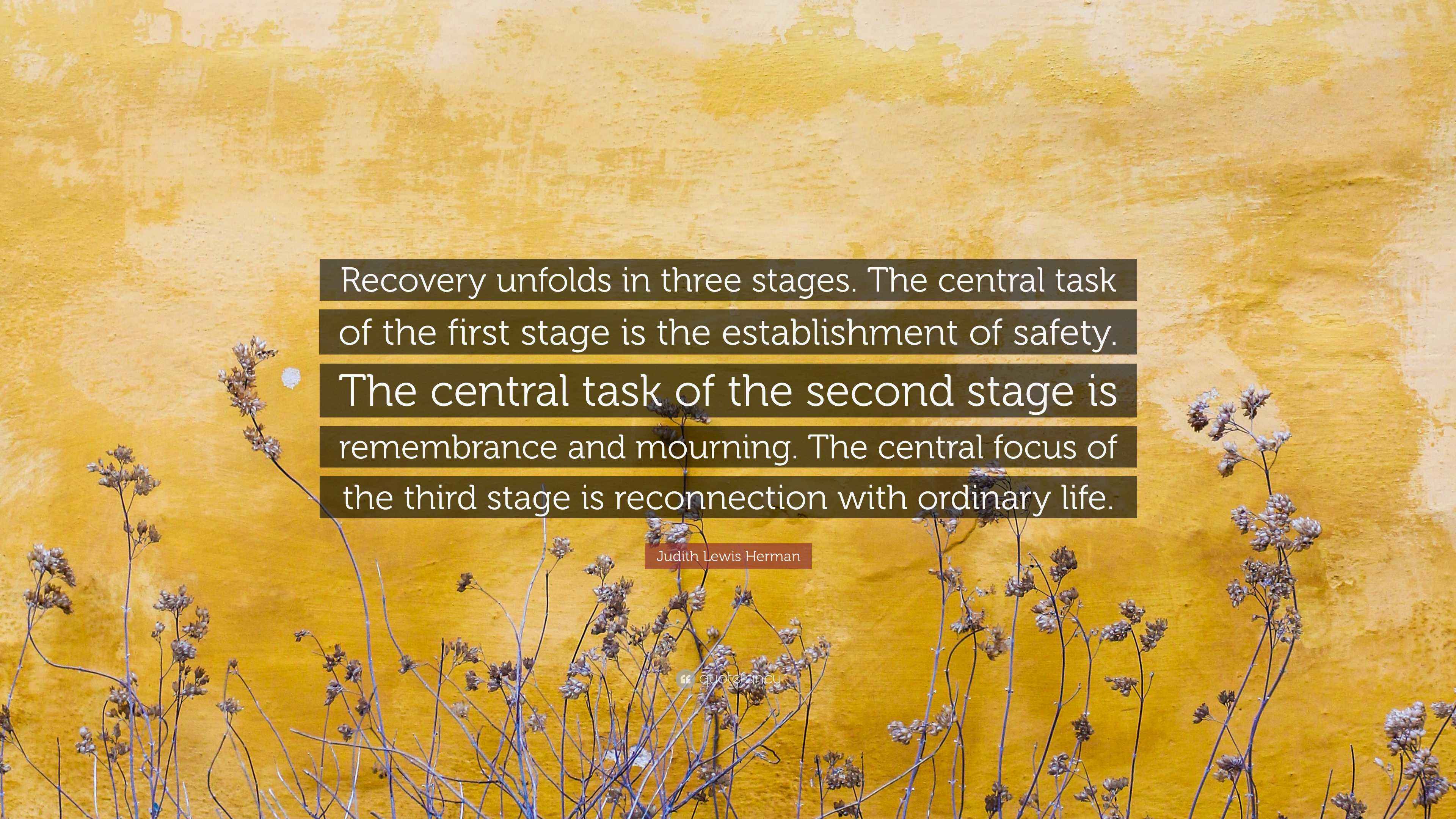 Judith Lewis Herman Quote: “Recovery unfolds in three stages. The ...