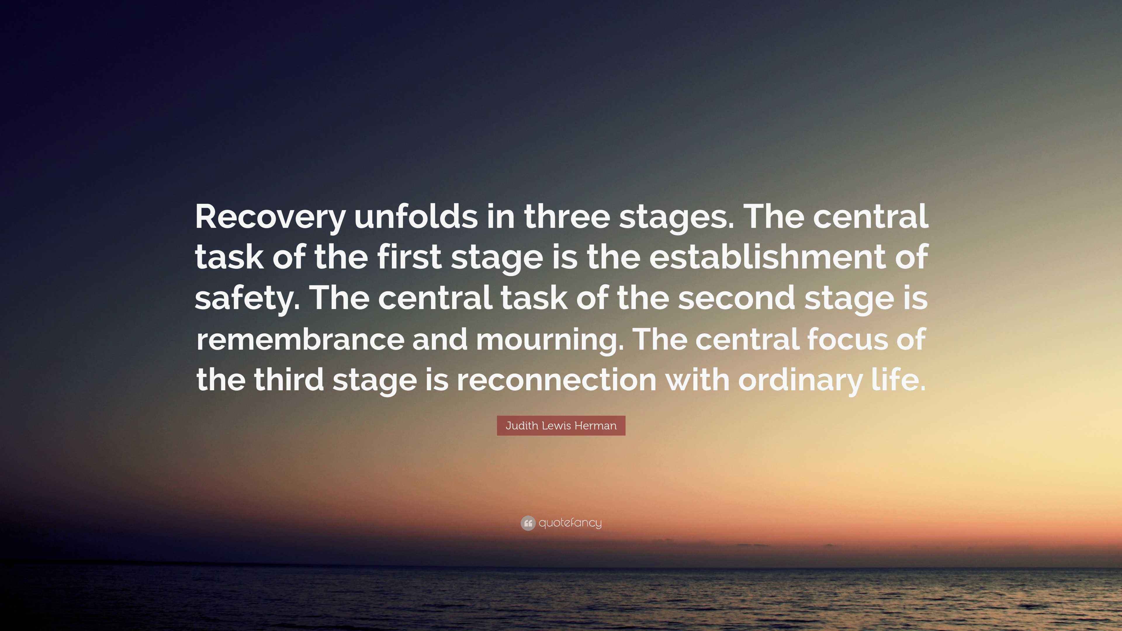 Judith Lewis Herman Quote: “Recovery unfolds in three stages. The ...
